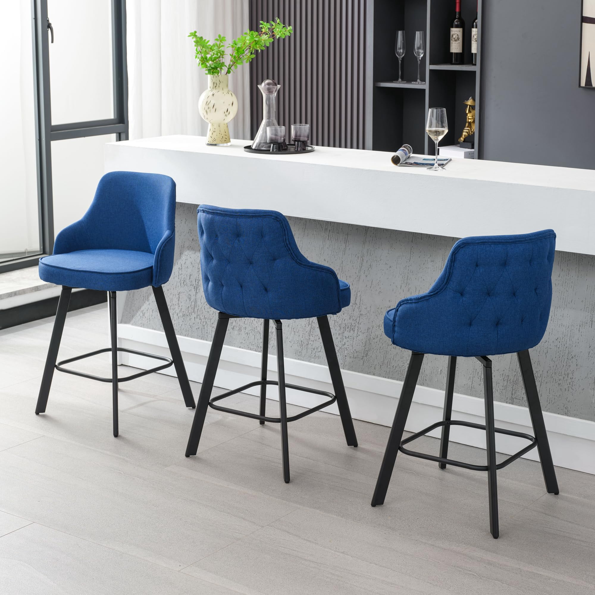 FIRAVOE Bar Stools Set of 3, 26" Swivel Counter Height Bar Stools with ...