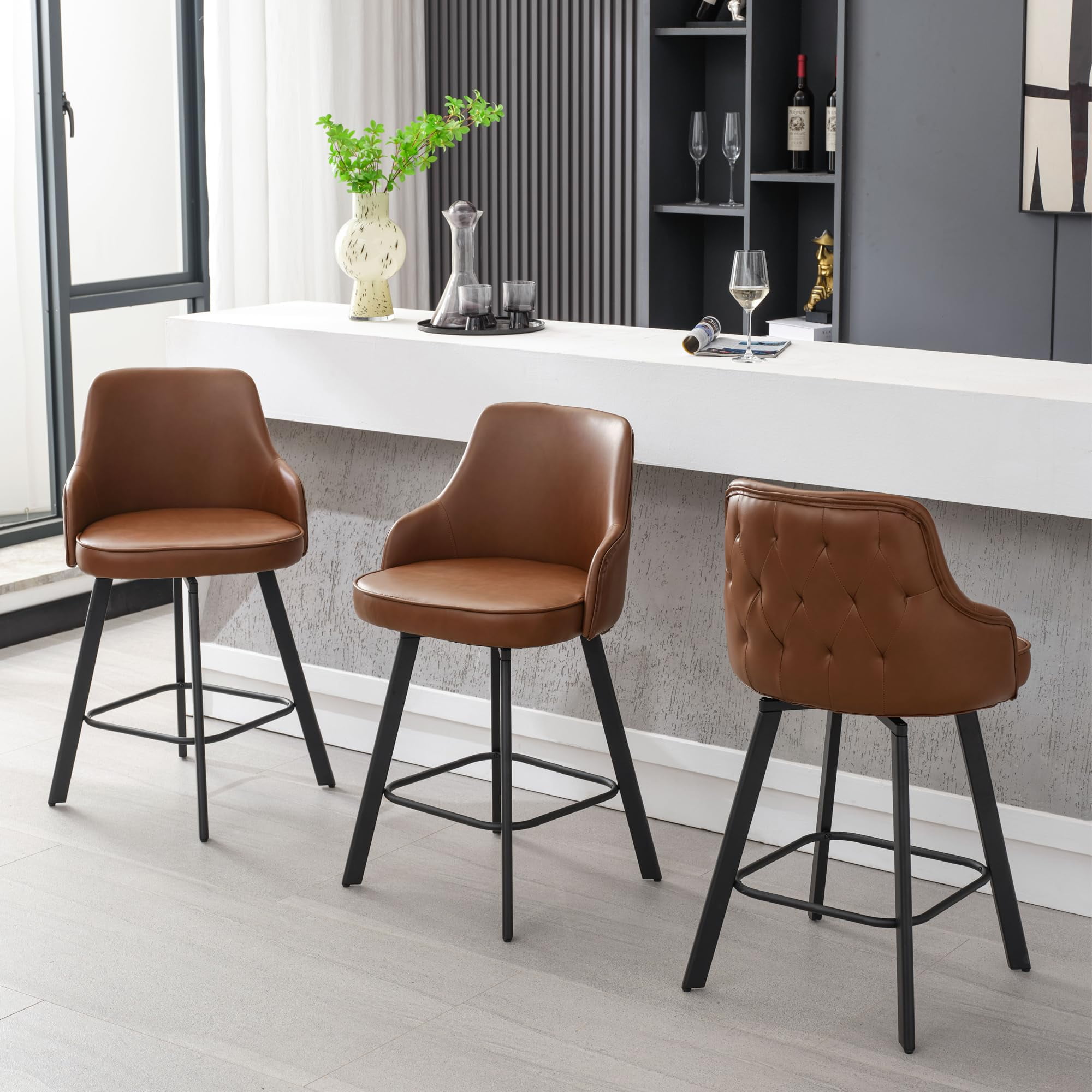 FIRAVOE Bar Stools Set of 3, 26" Swivel Counter Height Bar Stools with ...