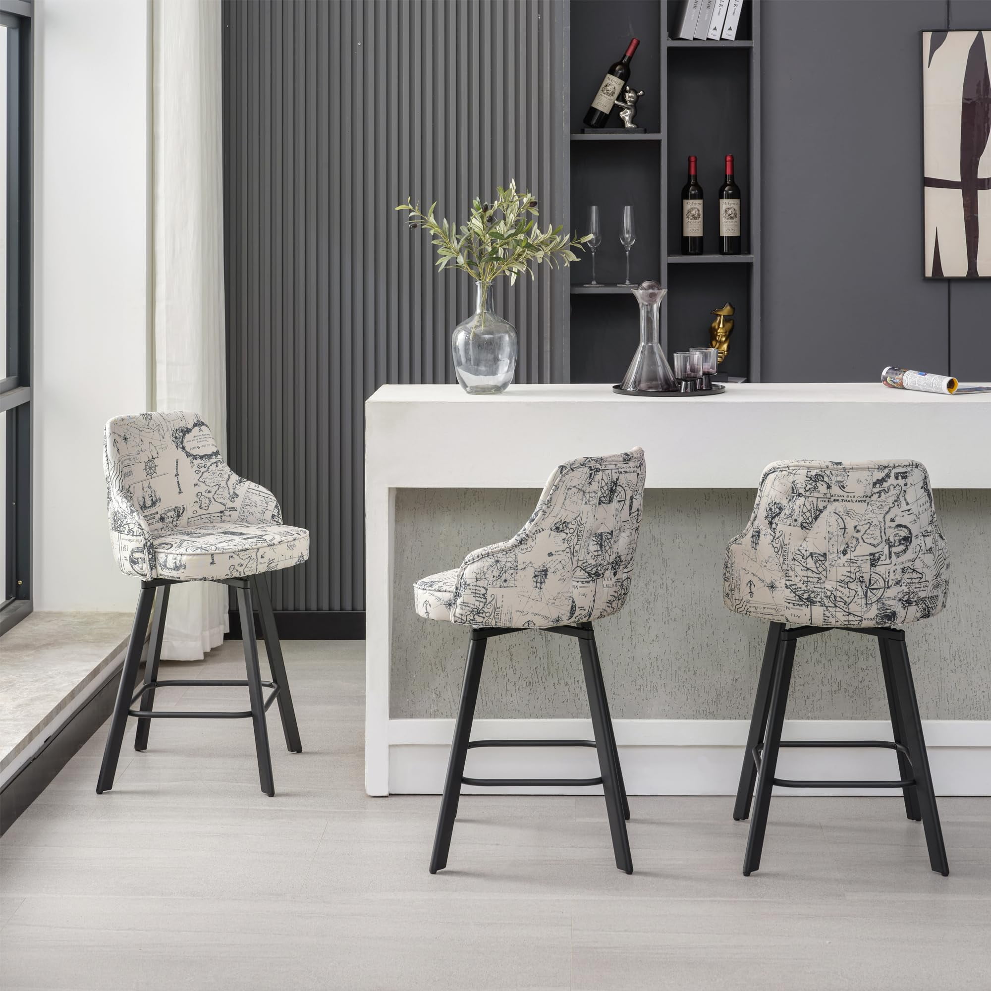 FIRAVOE Bar Stools Set of 3, 26" Swivel Counter Height Bar Stools with ...