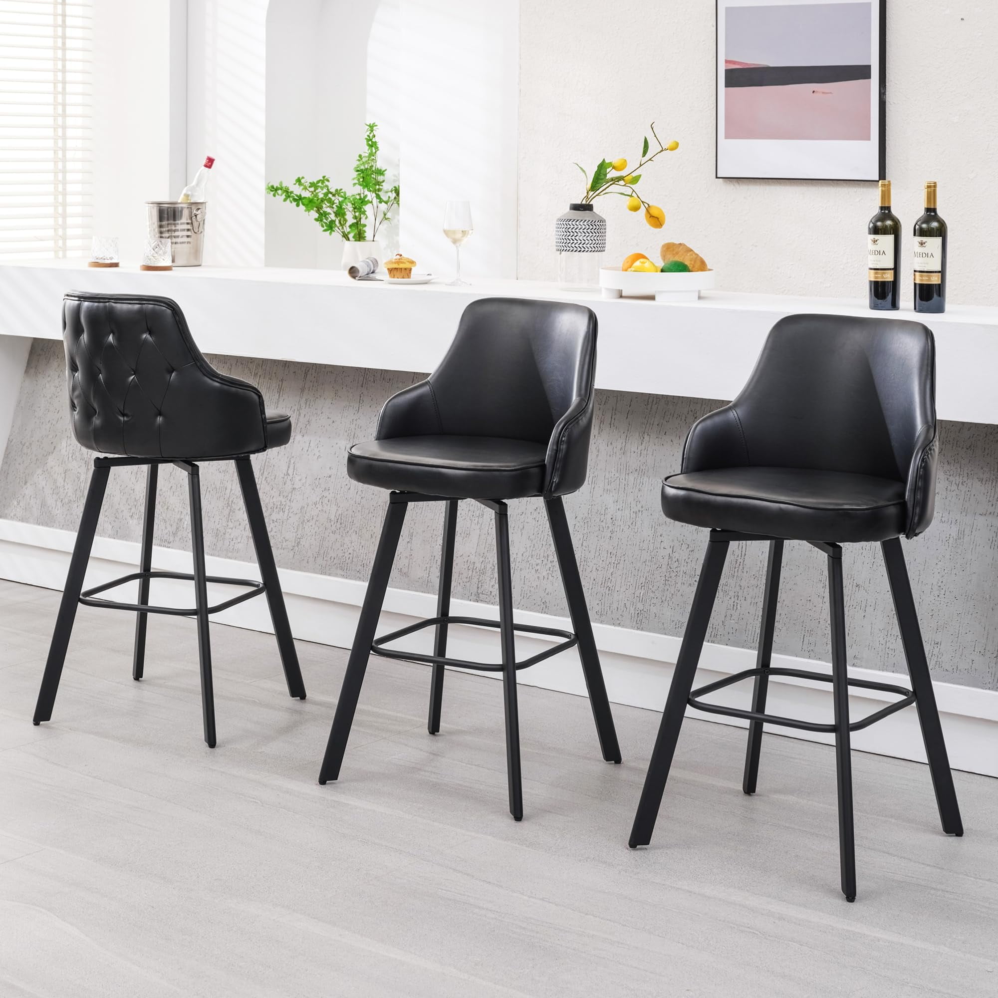 FIRAVOE Bar Stools Set of 3, 30" Swivel Bar Height Bar Stools with High ...