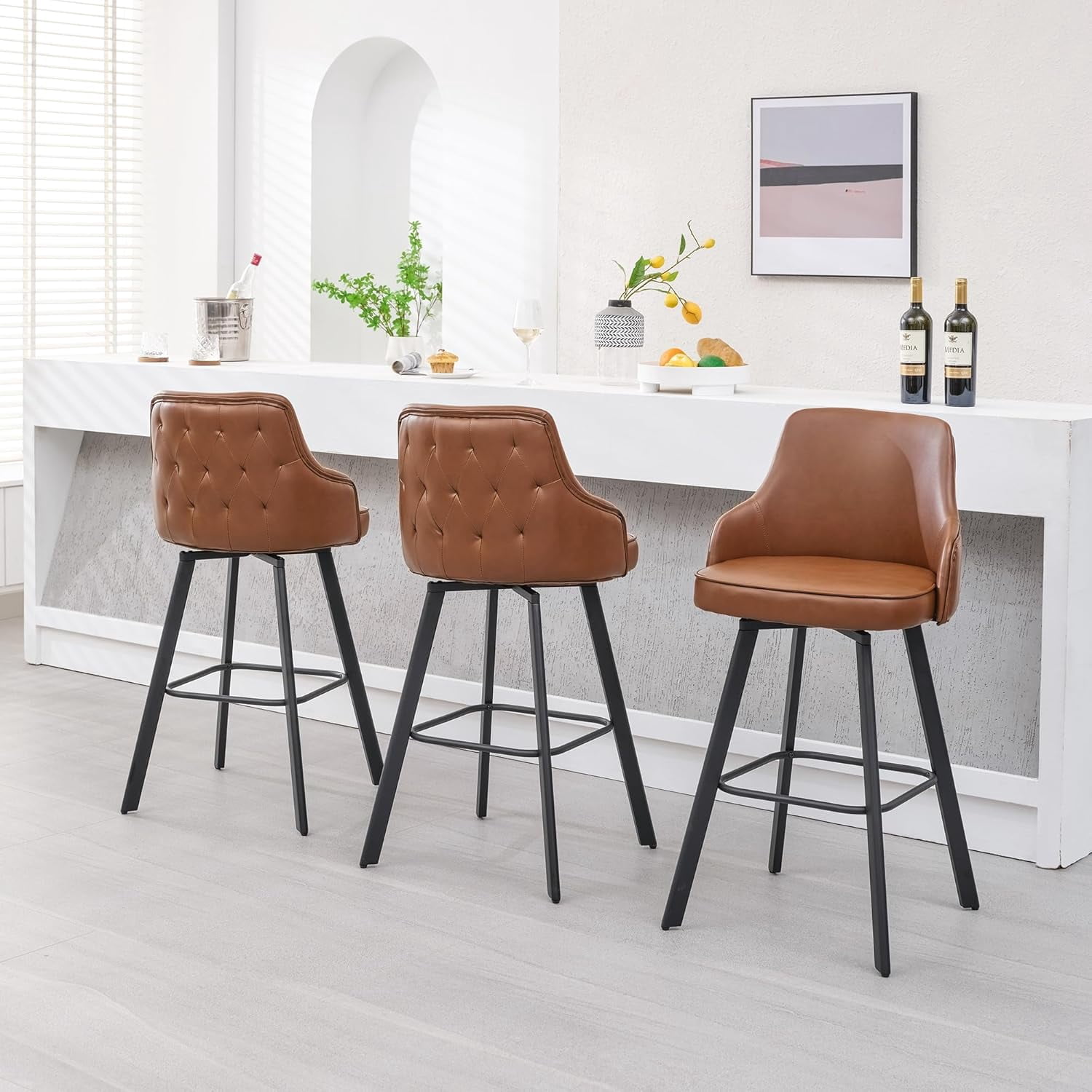 FIRAVOE Bar Stools Set of 3, 30" Swivel Bar Stools with High Back Bar ...