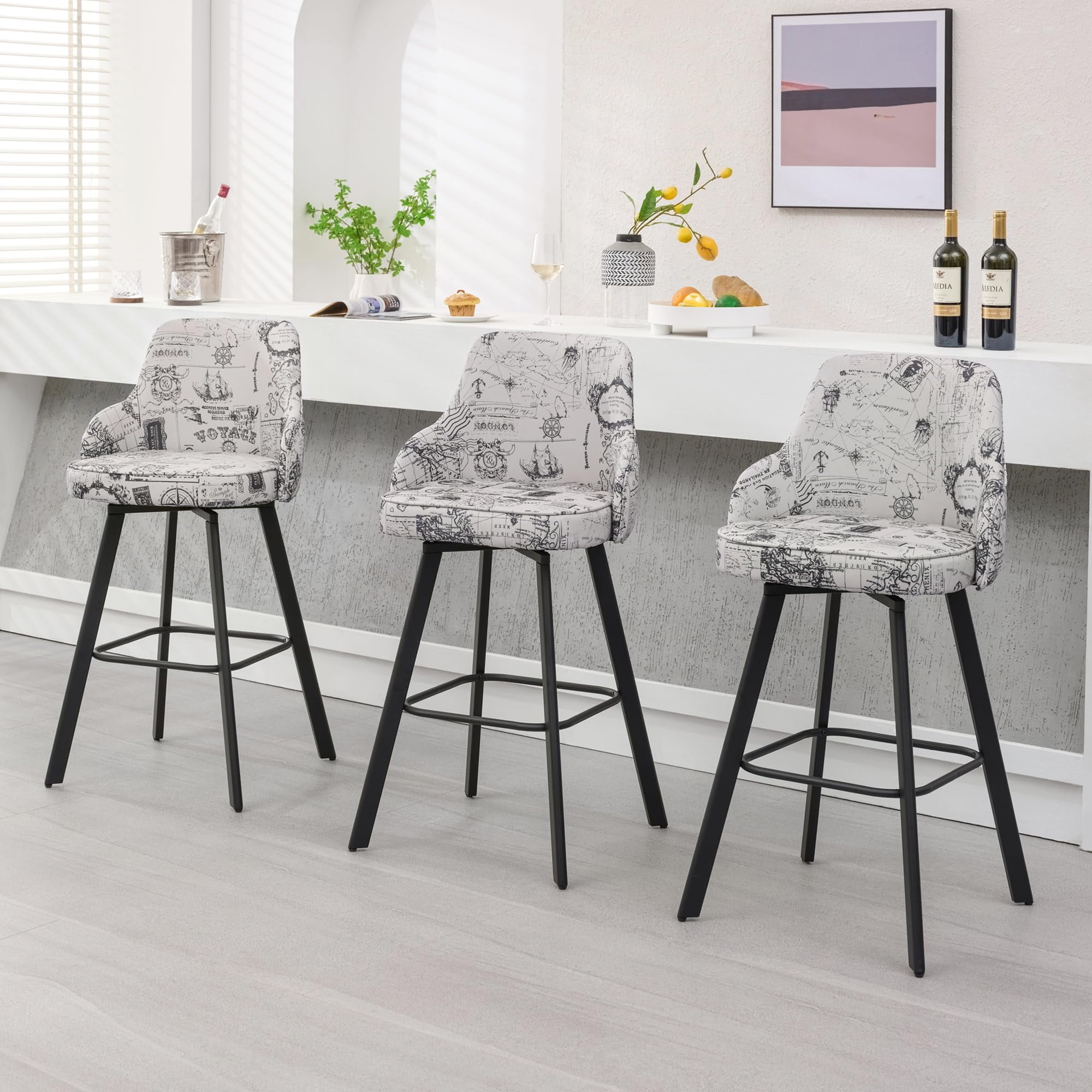 FIRAVOE Bar Stools Set of 3, 30" Swivel Bar Height Bar Stools with High ...