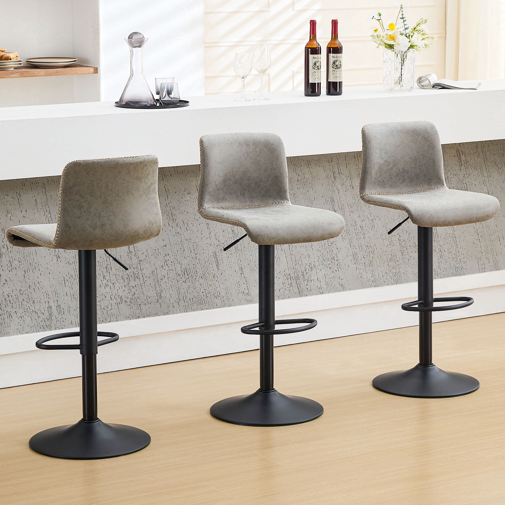 FIRAVOE, Bar Stools Set of 3, Gray, Swivel Counter Height with Back ...