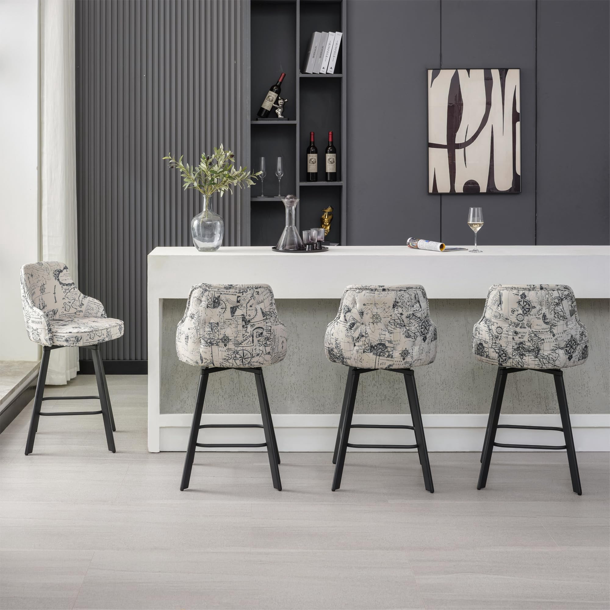 FIRAVOE Bar Stools Set of 4, 26" Swivel Counter Height Bar Stools with ...
