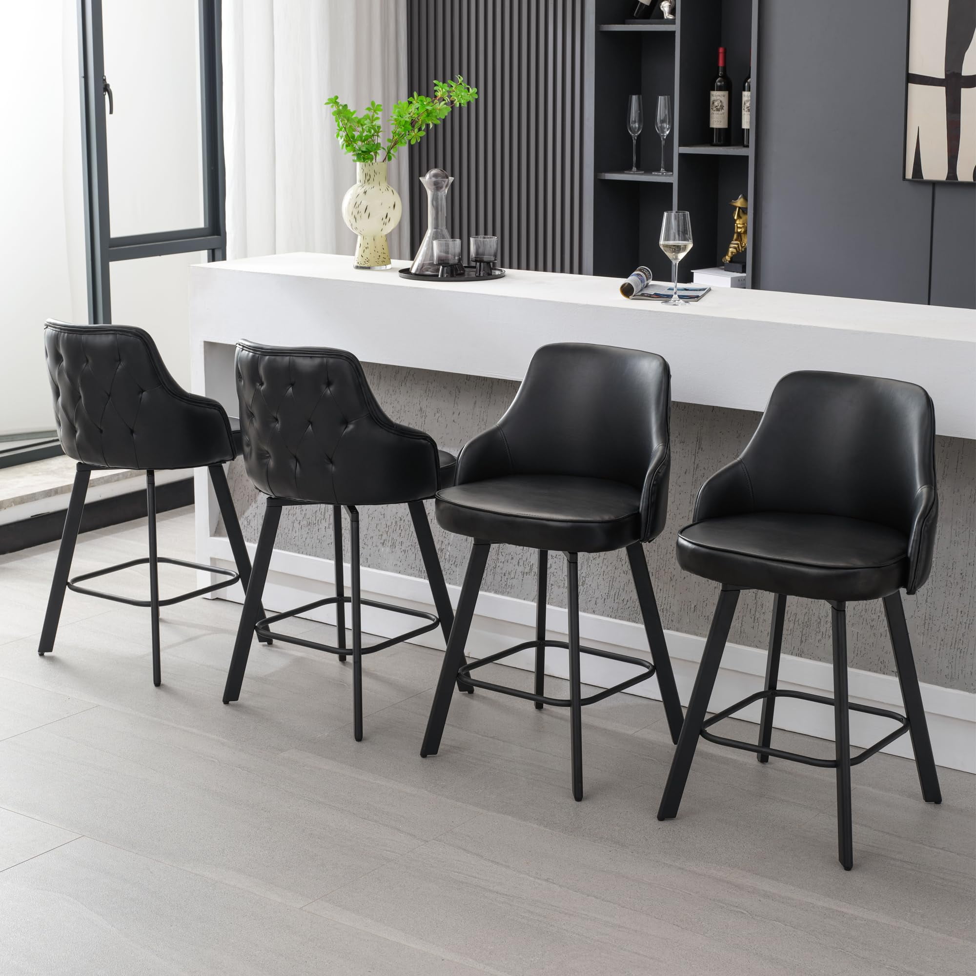 FIRAVOE Bar Stools Set of 4, 26" Swivel Counter Height Bar Stools with ...