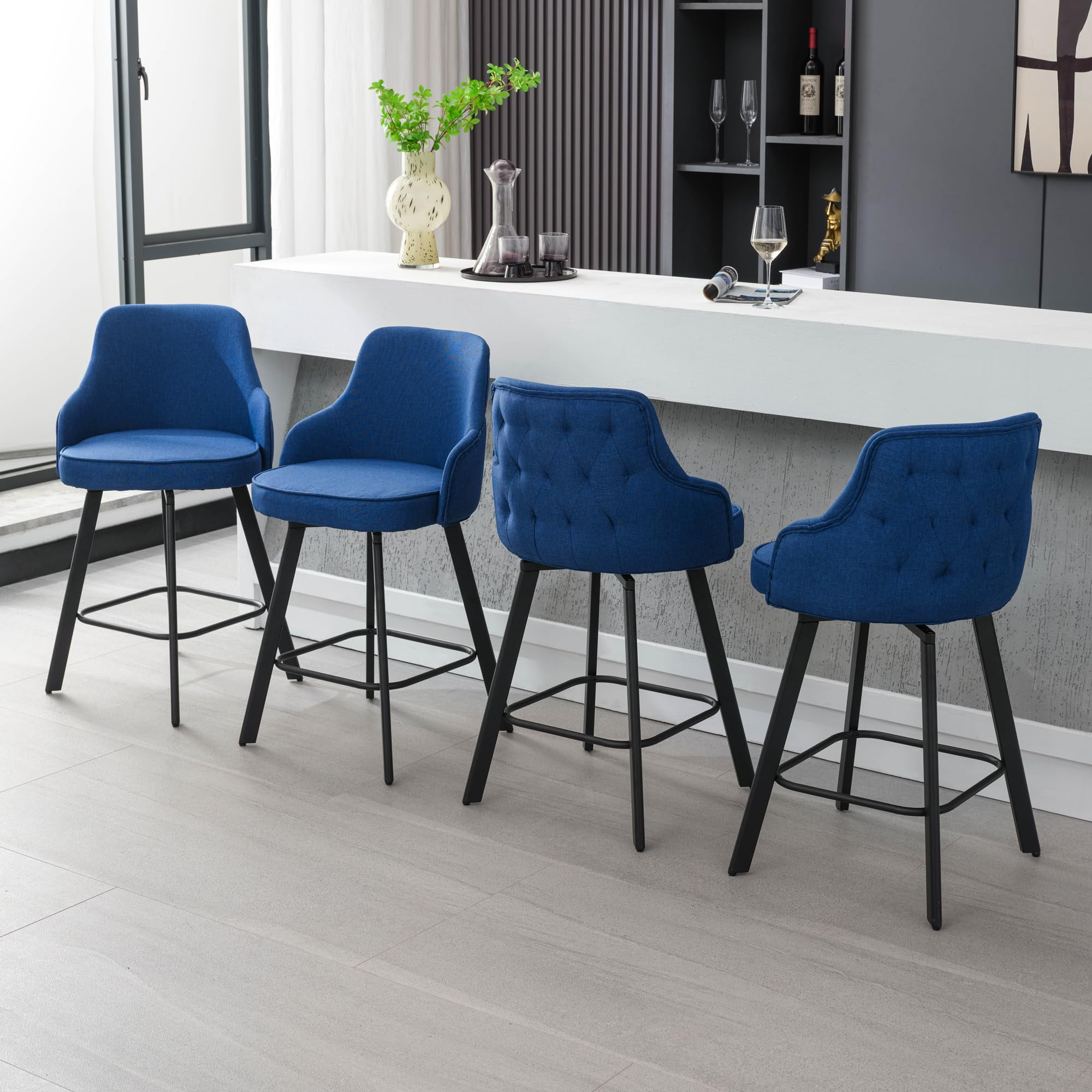 FIRAVOE Bar Stools Set of 4, 26" Swivel Counter Height Bar Stools with ...