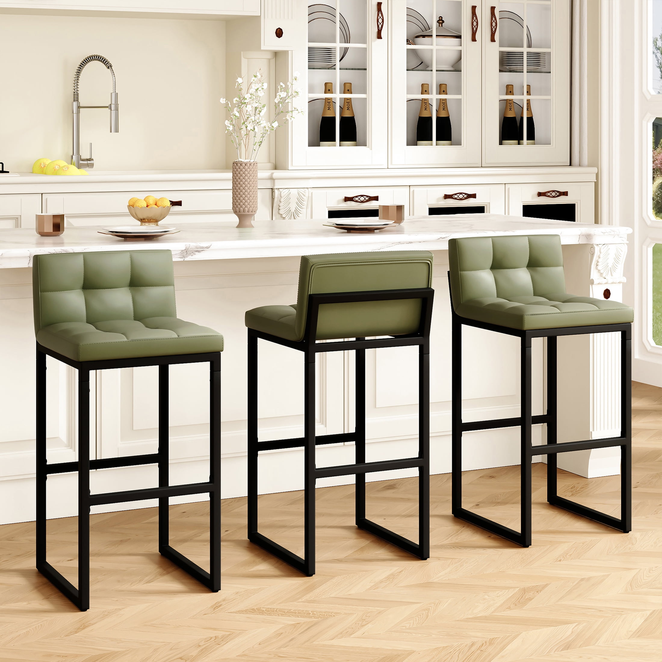 FIRAVOE Bar Stools Set of 3, 30 Inch Tall, PU Leather, Low Back ...