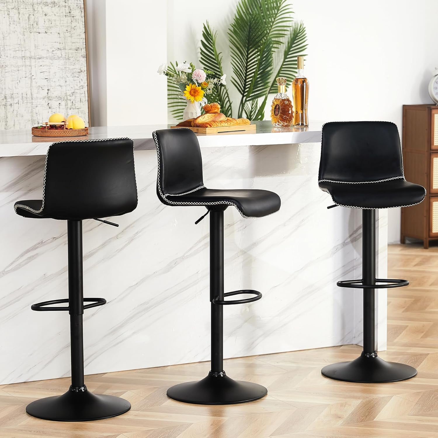 FIRAVOE Swivel Bar Stools Set of 3, Counter Height Bar Stools with Back ...