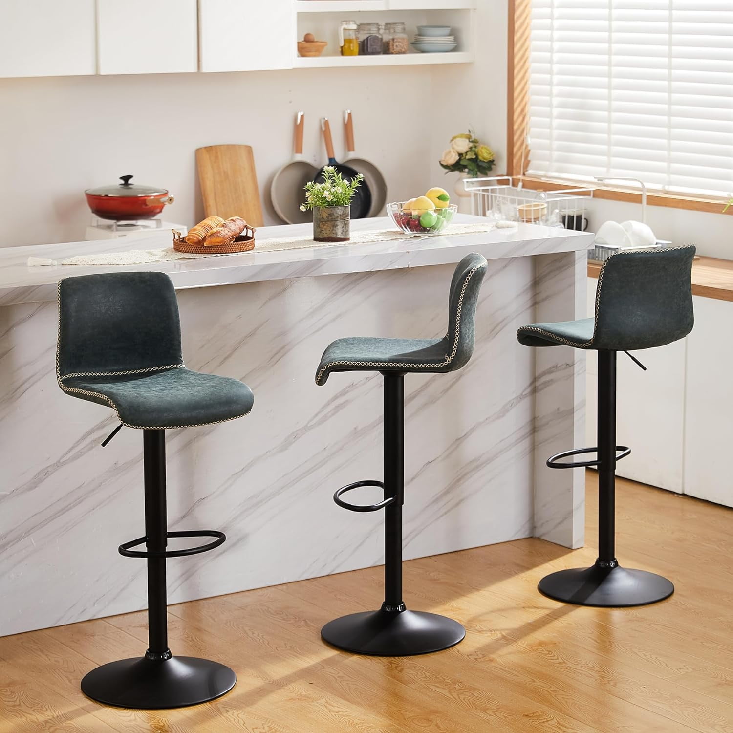 FIRAVOE Swivel Bar Stools Set of 3, Counter Height Bar Stools with Back ...