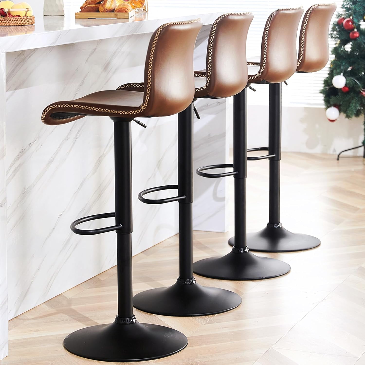 FIRAVOE Swivel Bar Stools Set of 4, Counter Height Bar Stools with Back ...