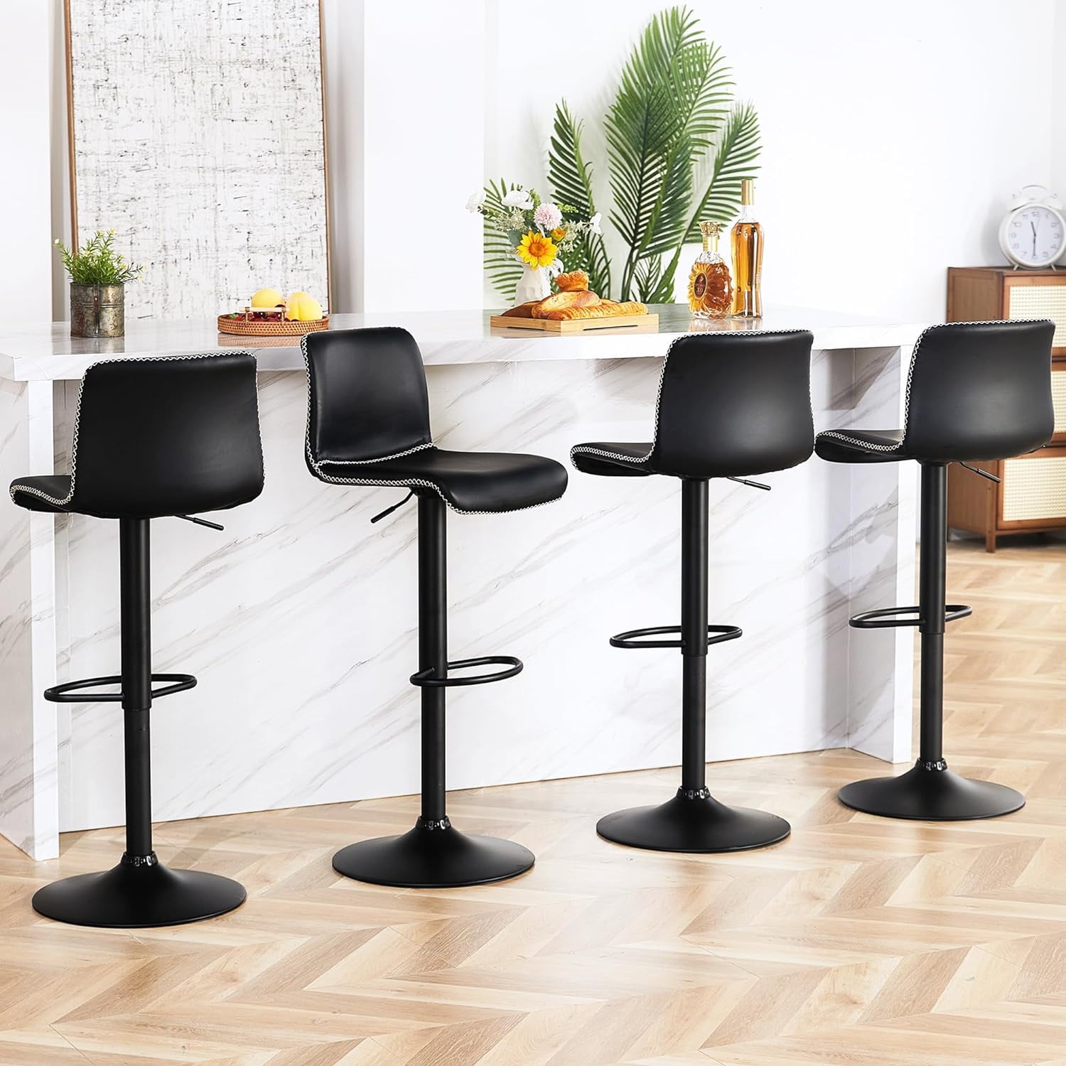 FIRAVOE Swivel Bar Stools Set of 4, Counter Height Bar Stools with Back ...