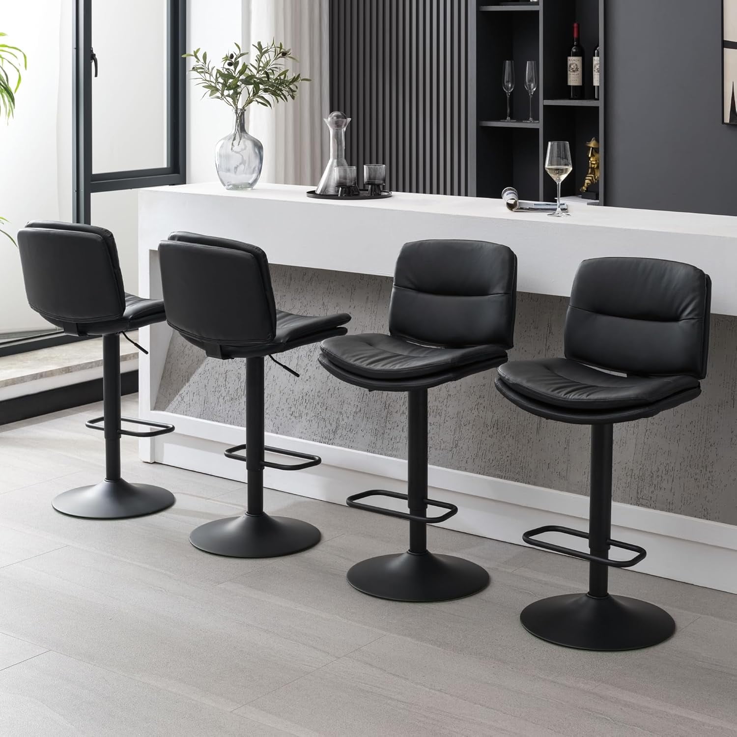 FIRAVOE Bar Stools with Back Sets of 4, Double-Layer Upholstered ...