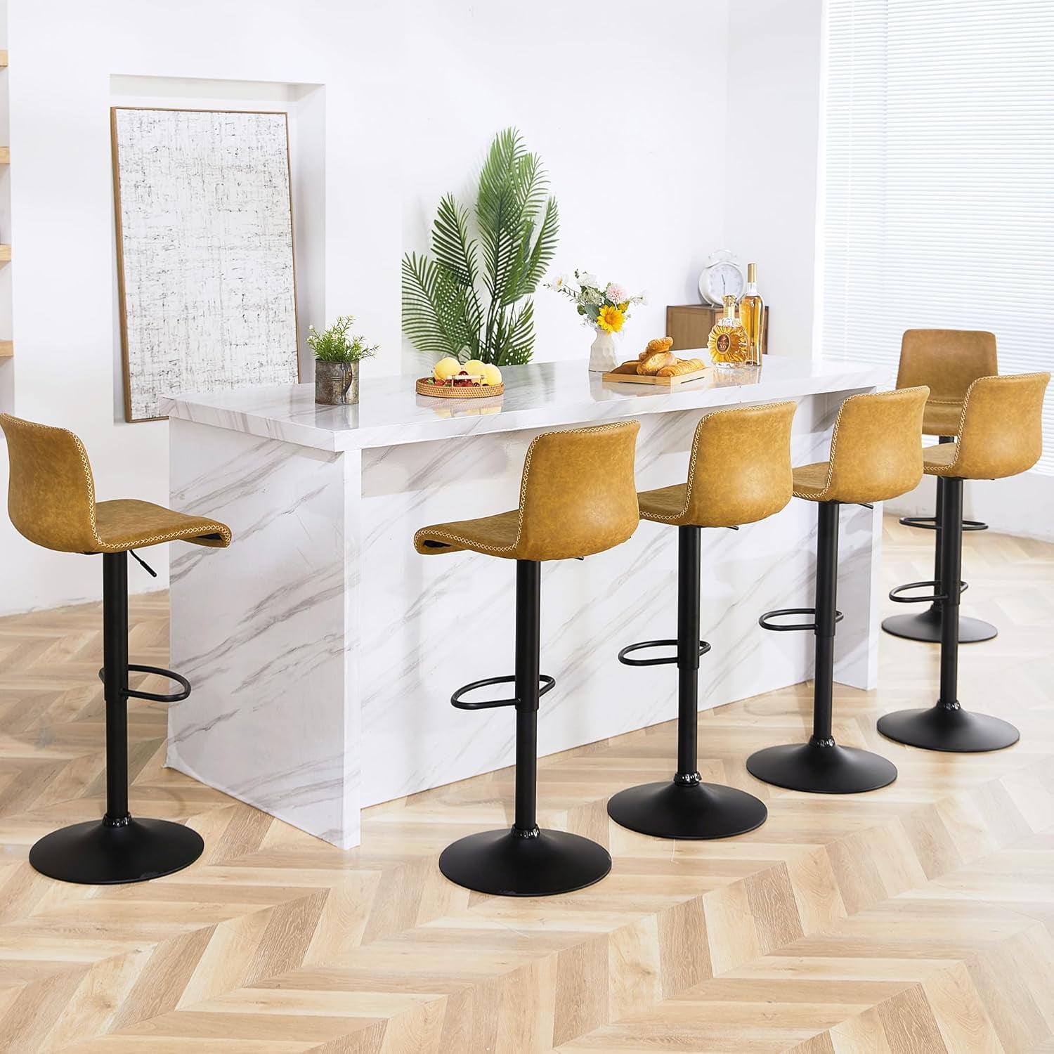FIRAVOE Swivel Bar Stools Set of 6, Counter Height Bar Stools with Back ...
