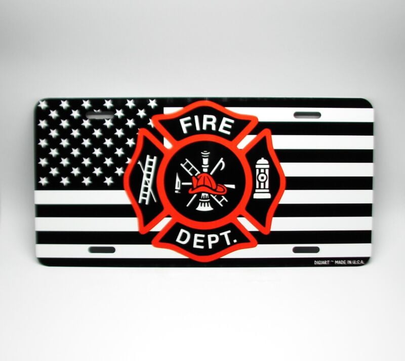 FIRE DEPARTMENT FIREFIGHTERS METAL CAR NOVELTY LICENSE PLATE AUTO TAG ...