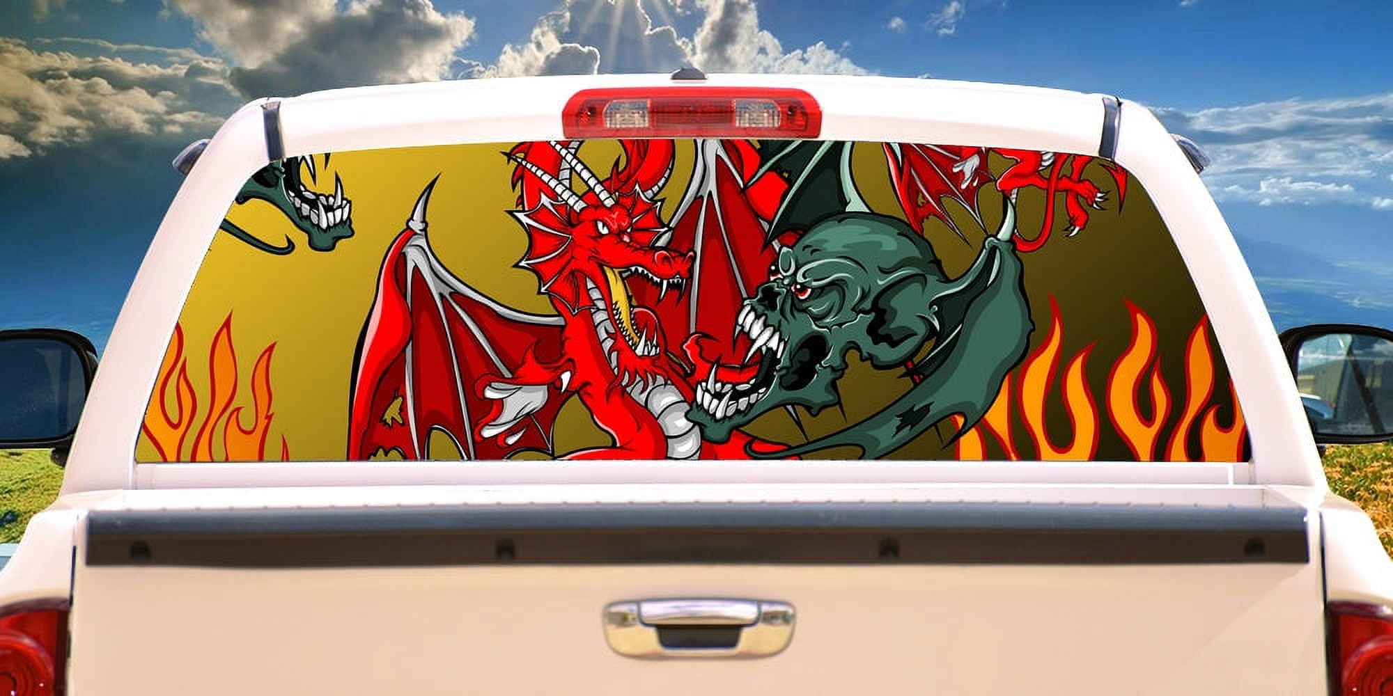 FIRE DRAGON Rear Window Graphic back truck decal suv view thru vinyl ...
