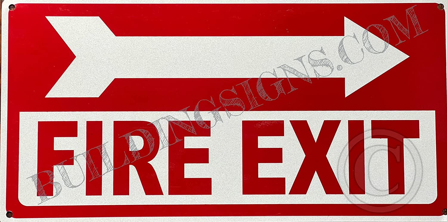FIRE EXIT Right Arrow Sign (Reflective !!!, Rust Free-Aluminum, White ...