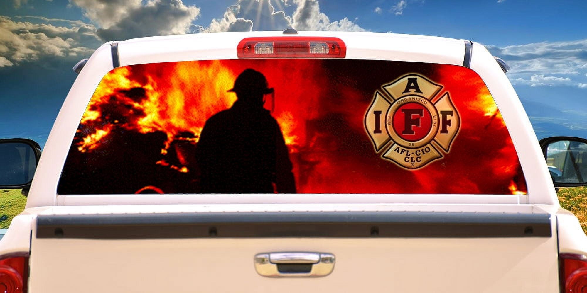 FIREFIGHTER 2 Rear Window Graphic fire man truck view thru vinyl ...