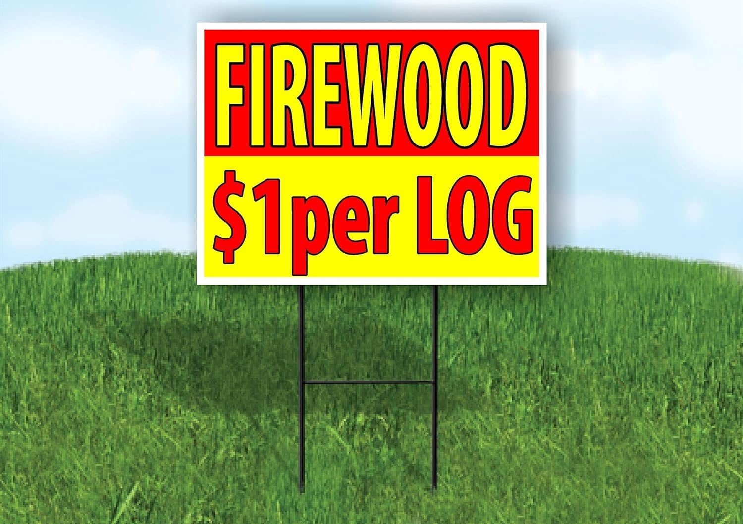 FIREWOOD 1 log RED YELLOW 18 in x24 in Yard Road Sign w/Stand - Single ...