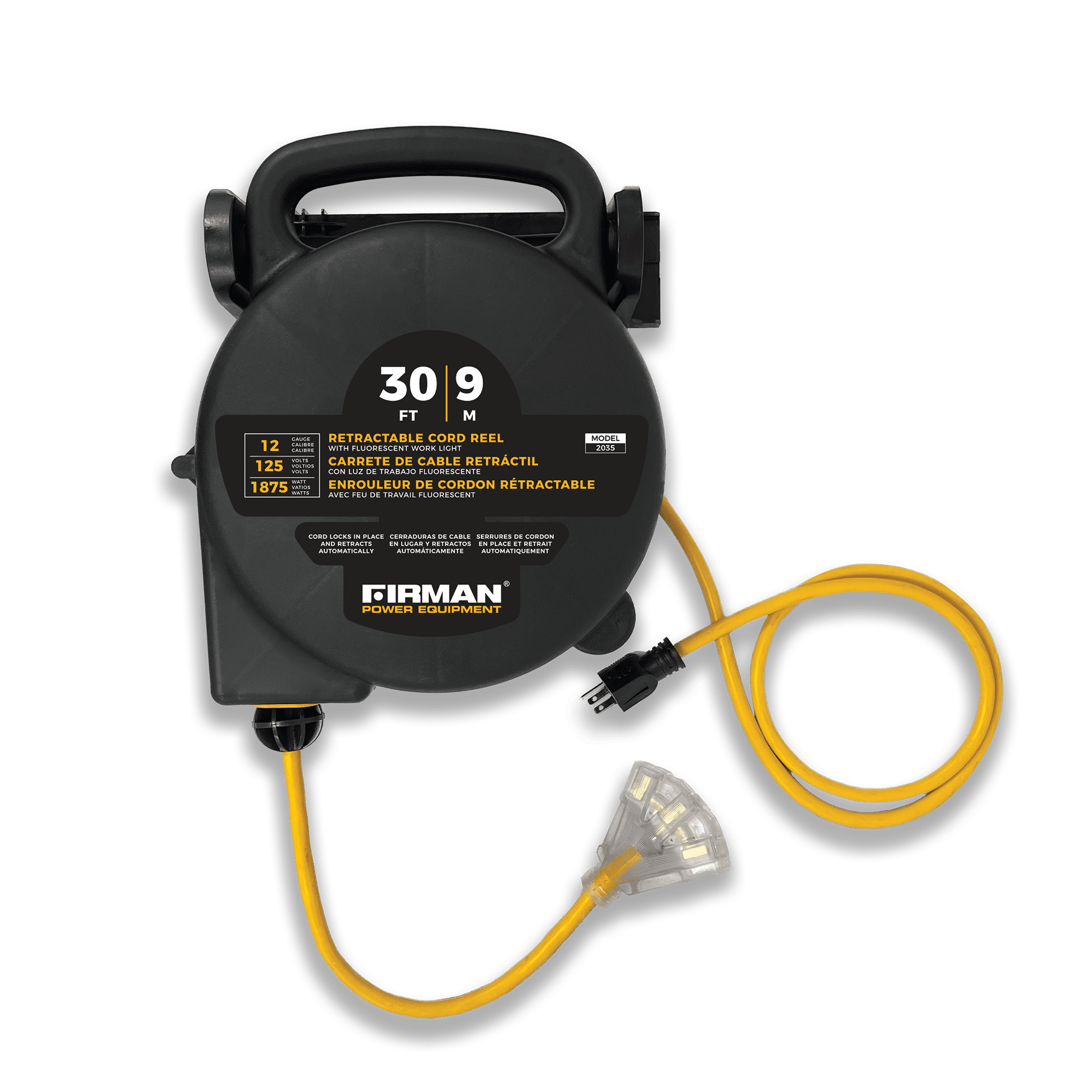 FIRMAN 2035 Retractable Cord Reel, 30-Foot 12-Gauge Cord, 3 Power ...