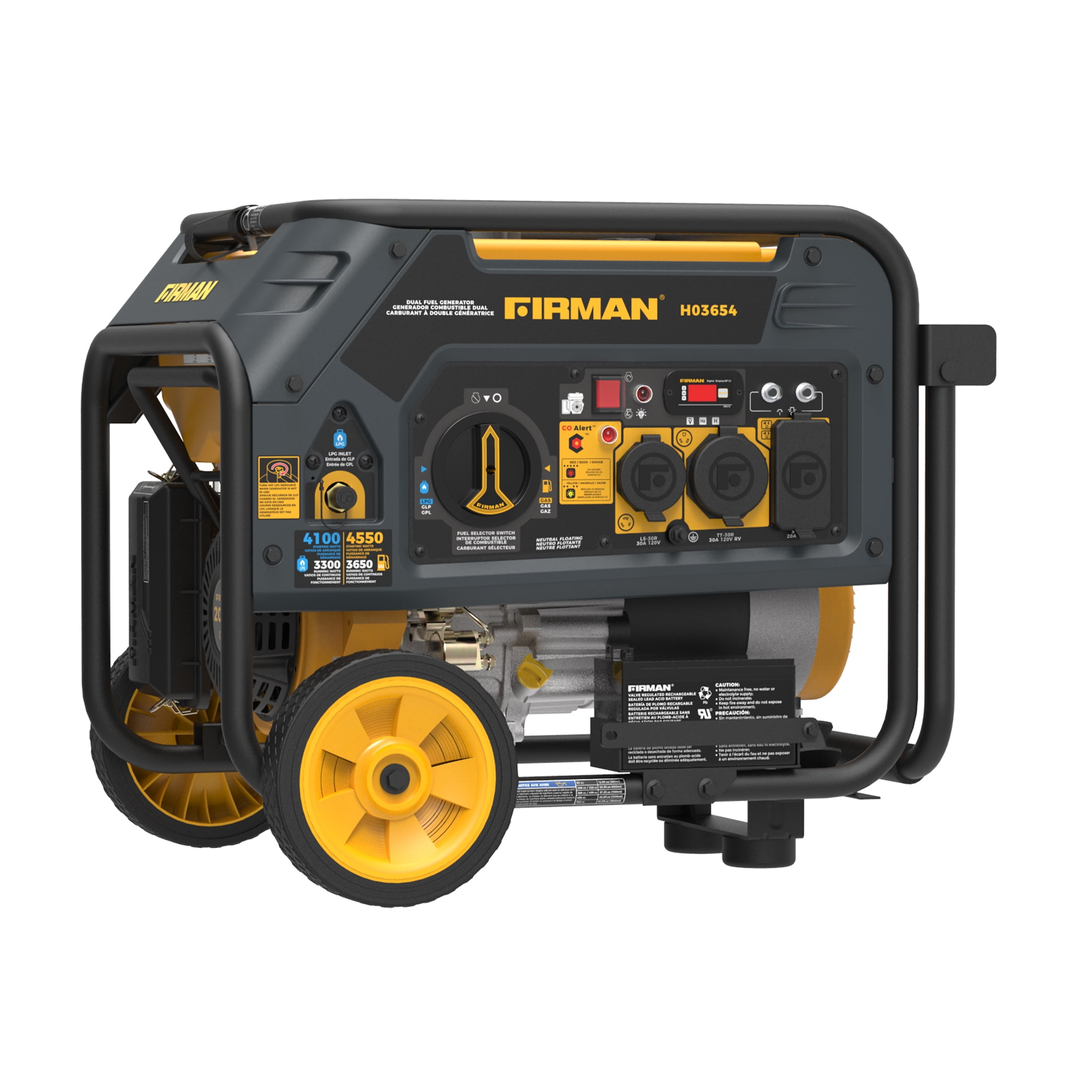 FIRMAN 3650W Dual Fuel Push Button Start Power Generator, CO Shut-Off ...