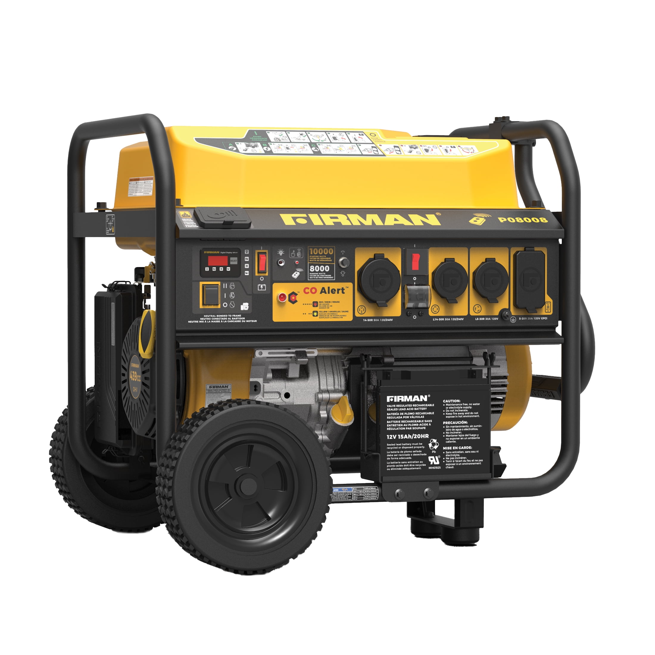 FIRMAN P08008 Gas Portable Generator 10000/8000W Remote Start 120/240V ...