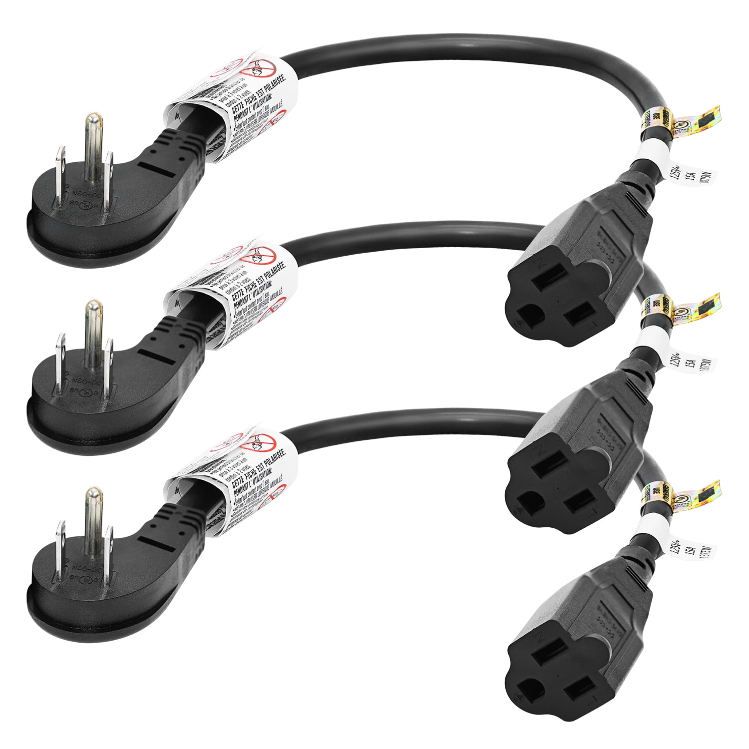 FIRMERST 1 ft 1875W Flat Plug Extension Cord, 15A UL Listed, Black, 3 ...