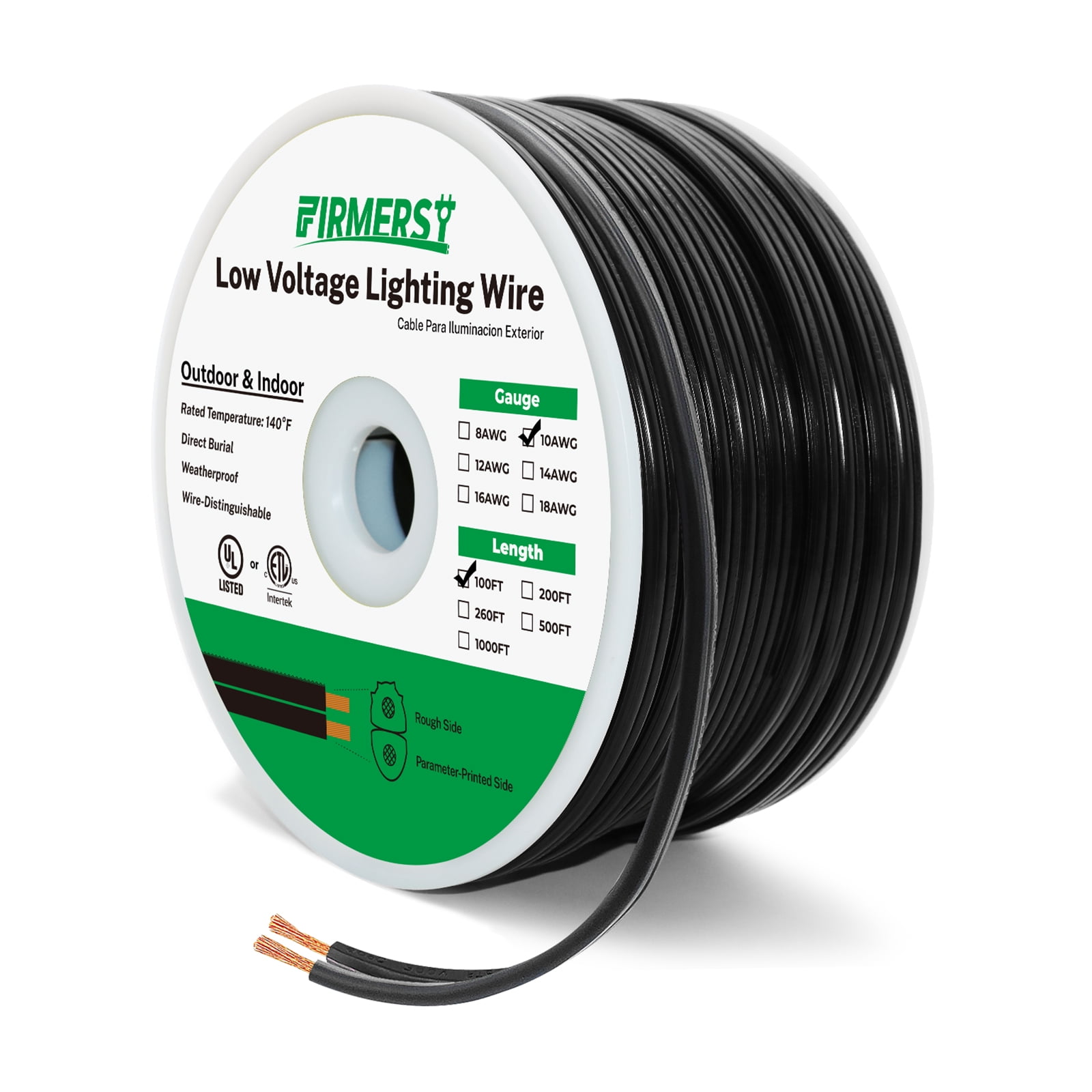 FIRMERST 10/2 Low Voltage Direct Burial Landscape Lighting Wire Spool ...