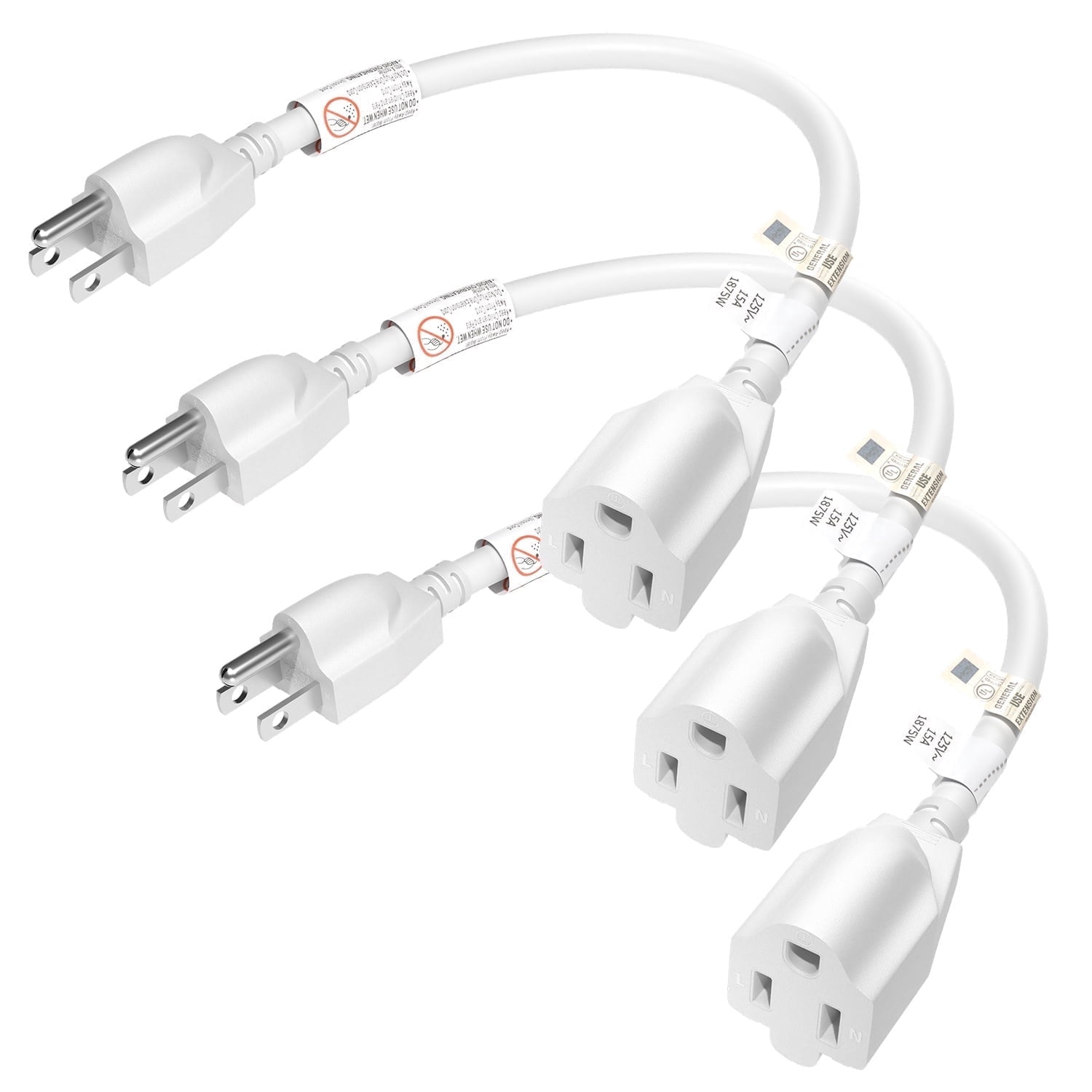FIRMERST 15 Amp 1 Foot 3 Prong Extension Cord 14 Gauge 1875W UL Listed ...