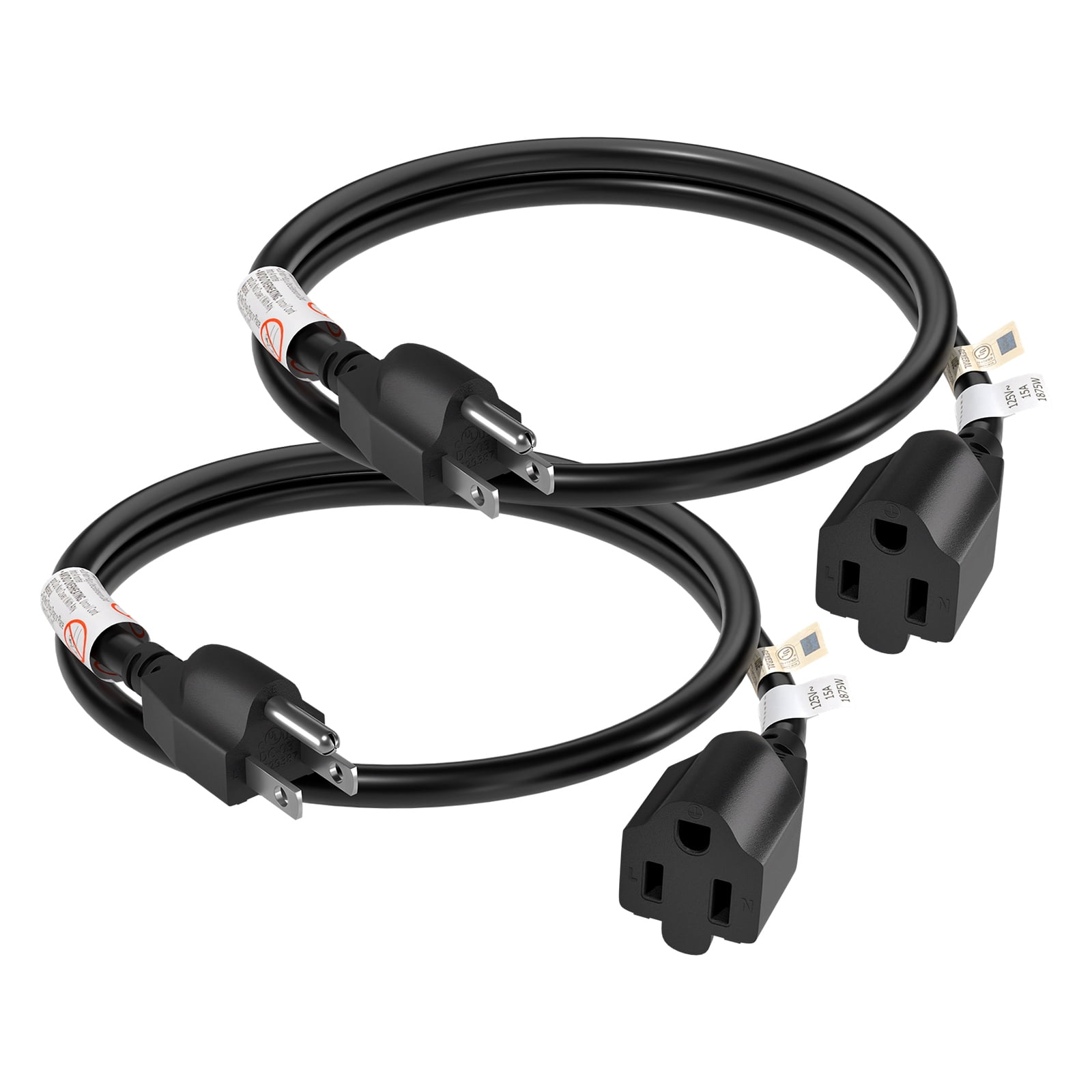 FIRMERST 15 Amp 2 Foot Black Extension Cord 14 Gauge 1875W UL Listed 2 ...
