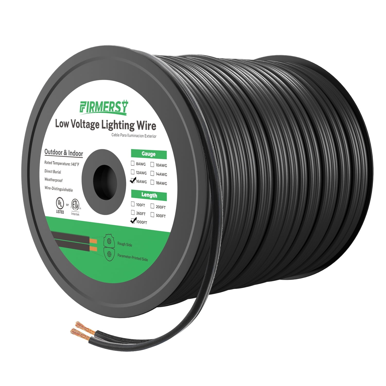 FIRMERST 16/2 Low Voltage Direct Burial Landscape Lighting Wire Spool ...