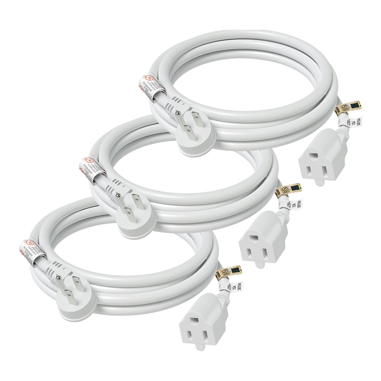 FIRMERST 1875W Flat Plug Extension Cord, 6ft, 14 AWG 15A, Pack of 3 ...