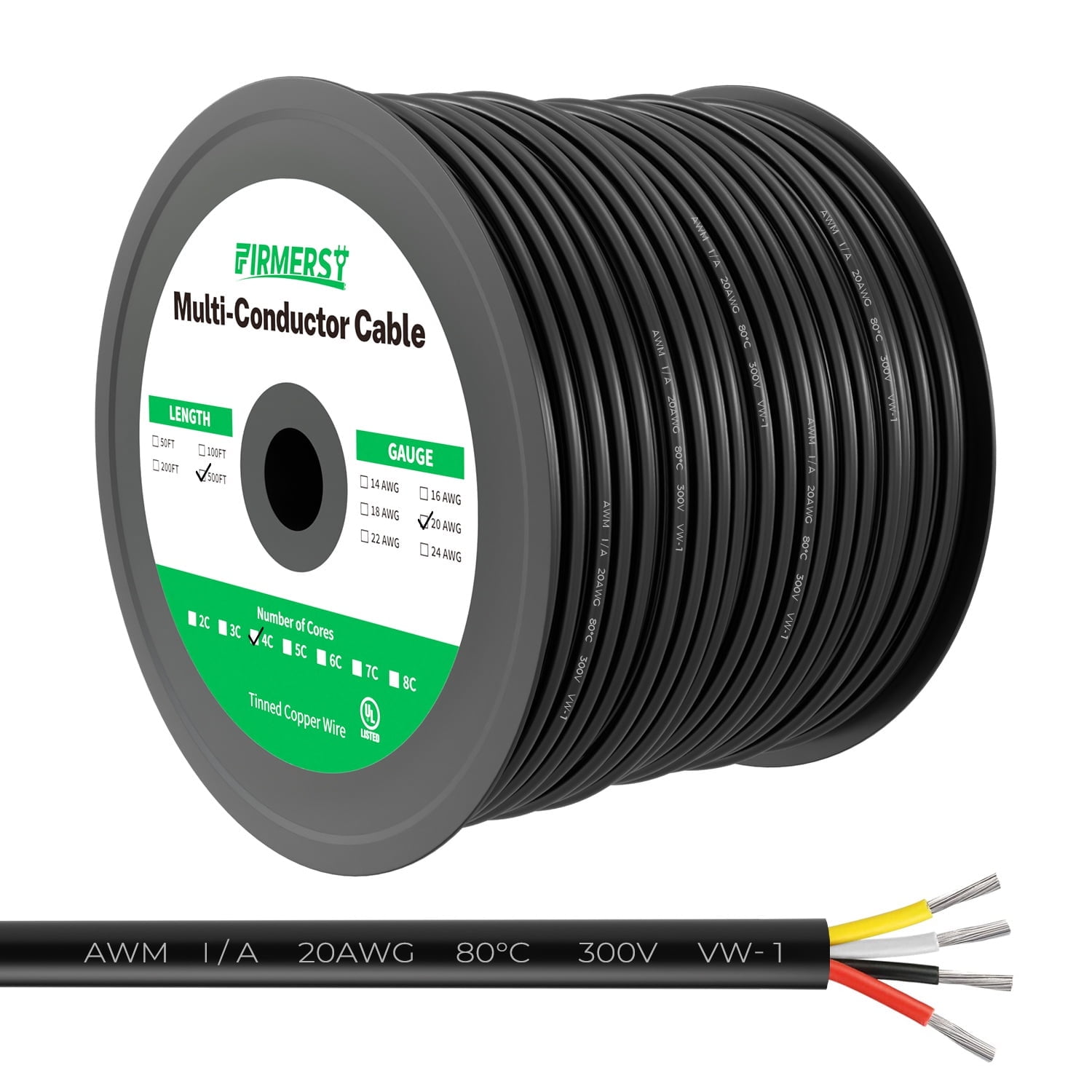 FIRMERST 20 Gauge 4 Conductor Insulated Electrical Wire for LED Lights ...