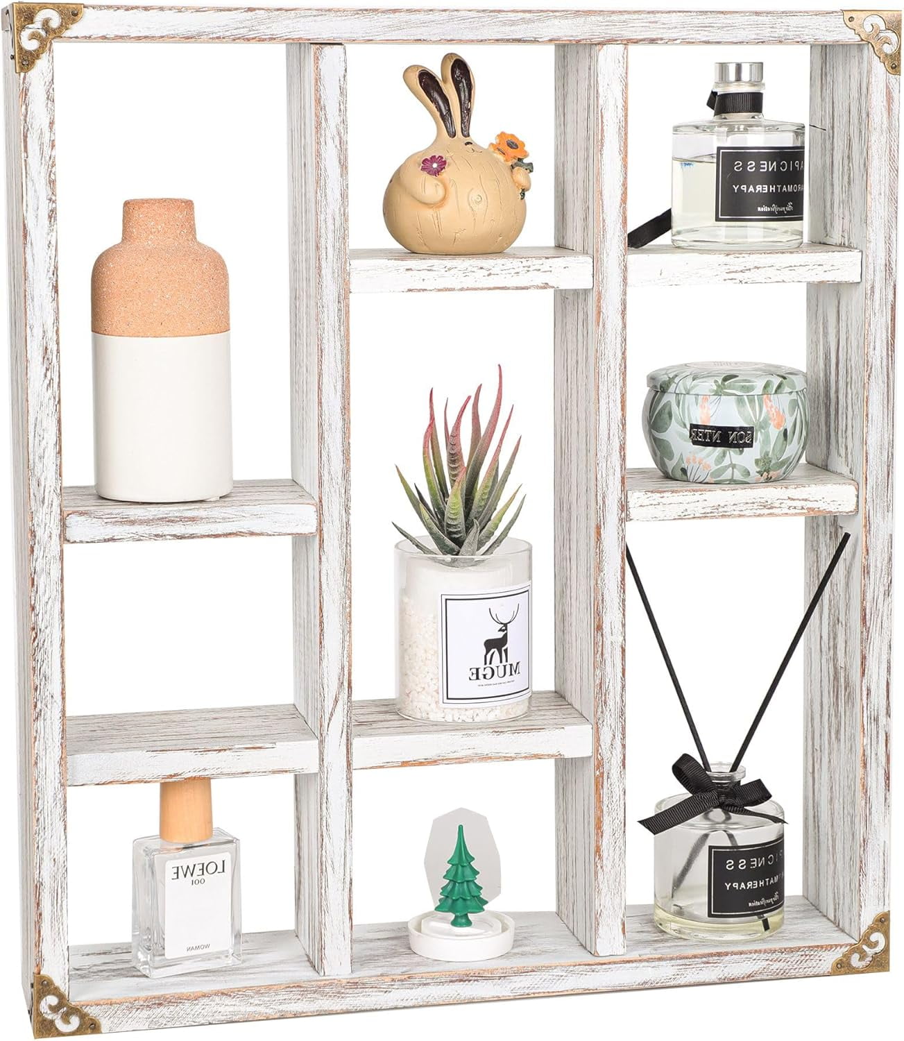 FIRMINANA 17.7x15.7-Inch Larger 9-Slot Rustic Wood Floating Shelves ...