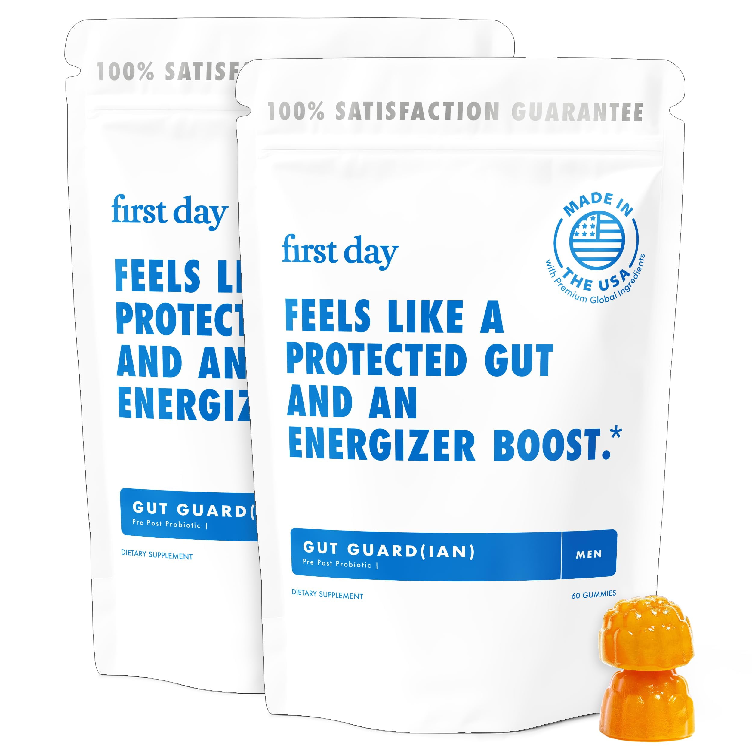 FIRST DAY Men’s Gut Guardian Tribiotic Gummies KMC2- 3-in-1 Prebiotic ...