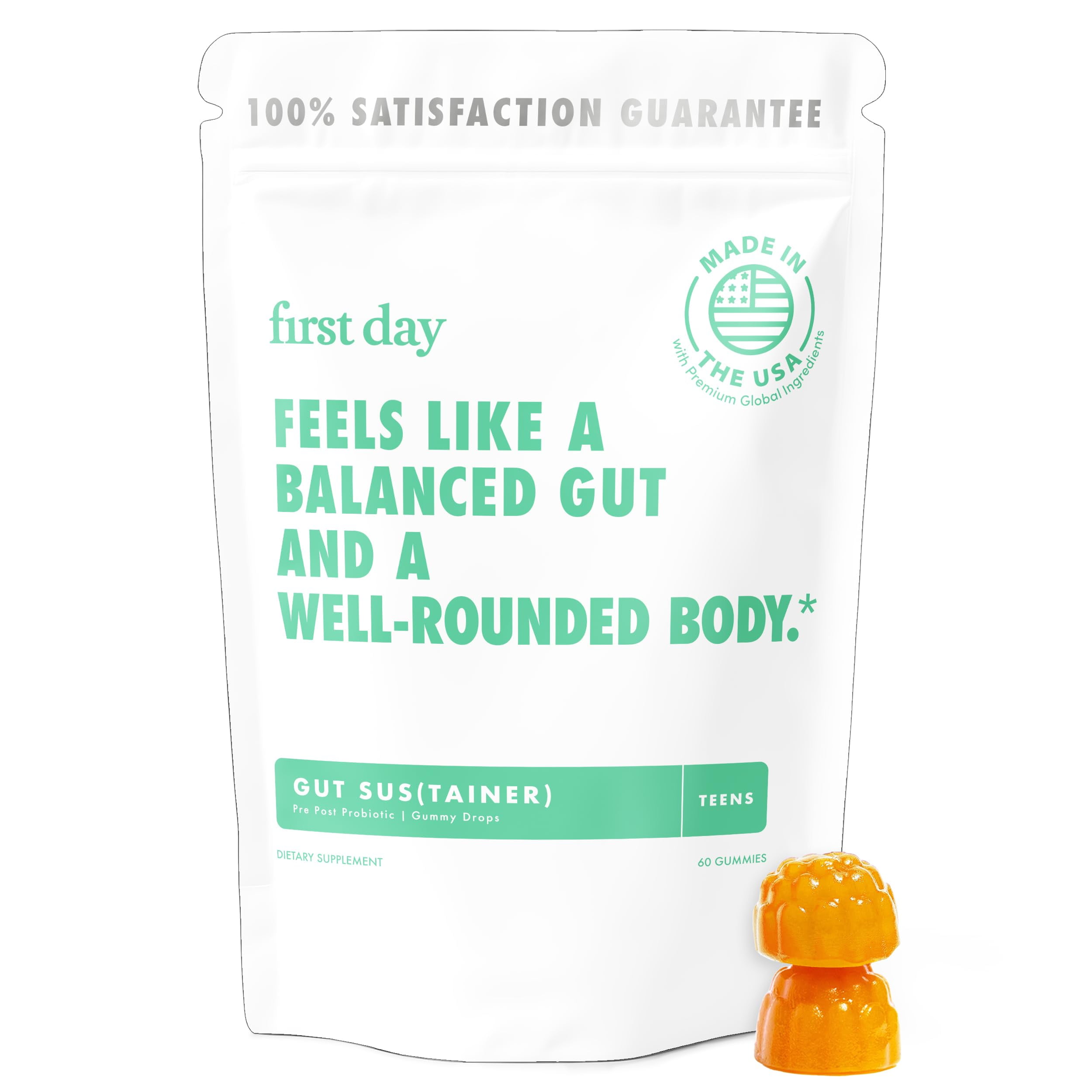 FIRST DAY Teens’ Gut Sustainer Tribiotic Gummies – 3-in-1 Prebiotic ...