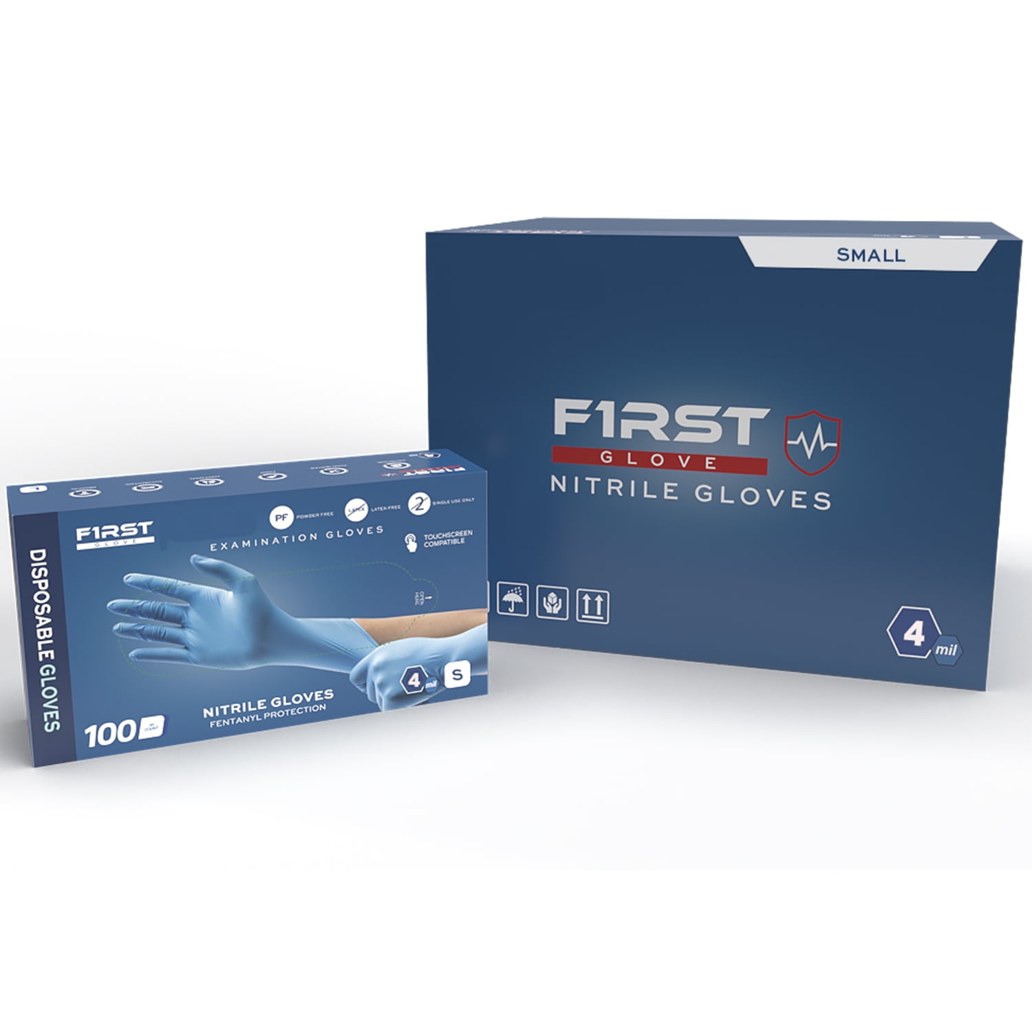 First Glove 4 Mil Blue Nitrile Examination Gloves - Small, Latex Free ...