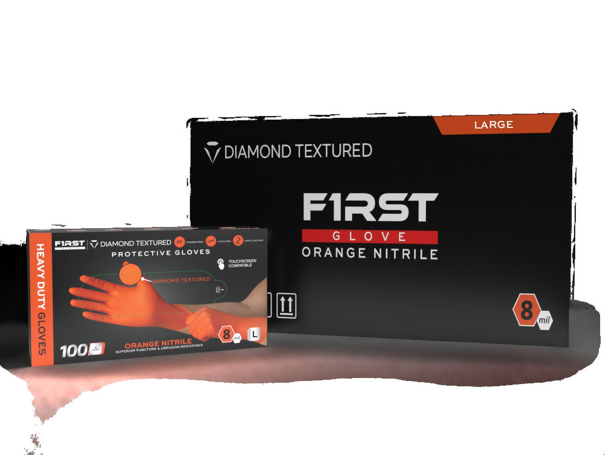FIRST GLOVE 100 Ct. Large, 8 Mil Orange Nitrile Disposable Gloves - Diamond Textured, Latex-Free ...