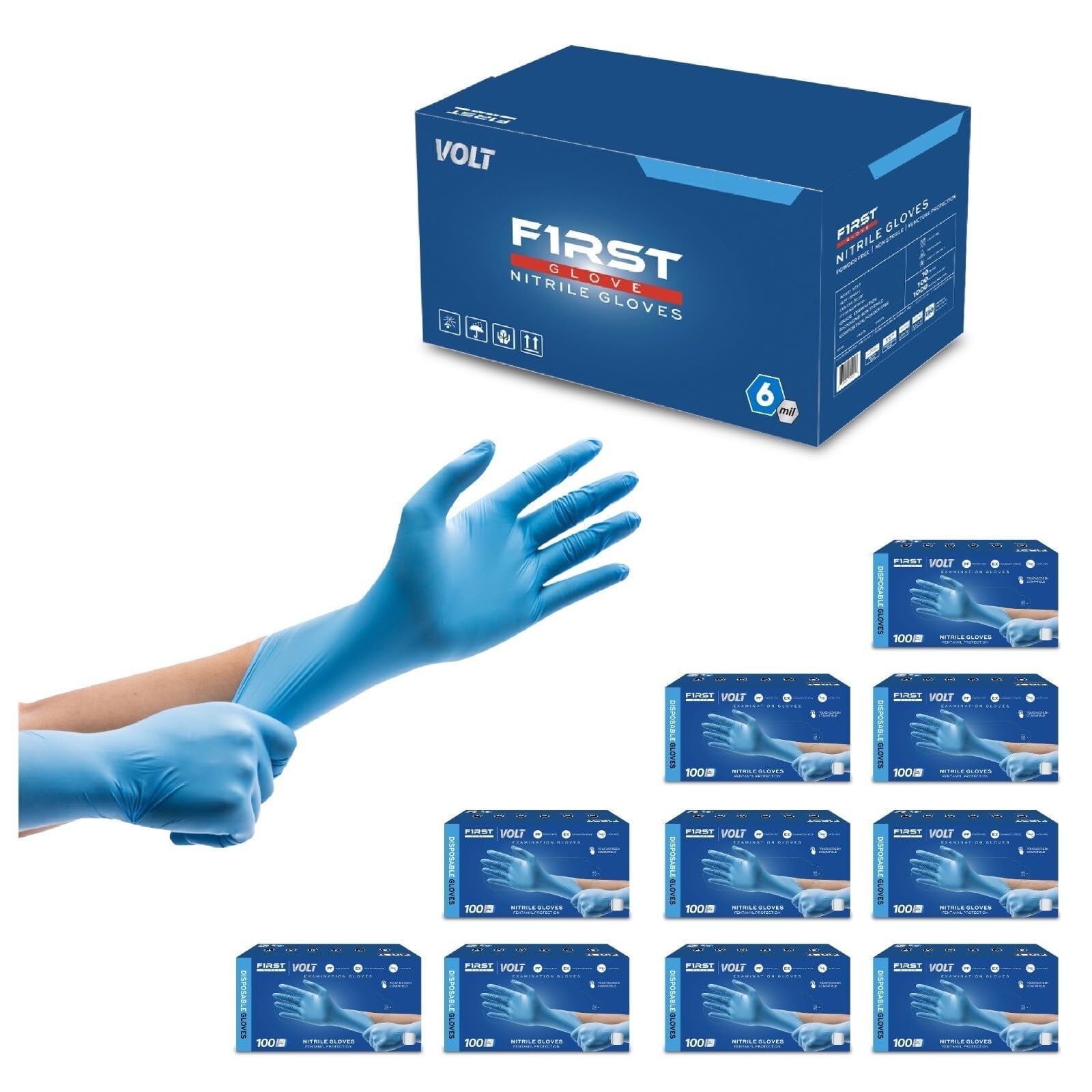 First Glove 6 Mil Blue Nitrile Disposable Gloves, Food Safe, 2X-Large ...