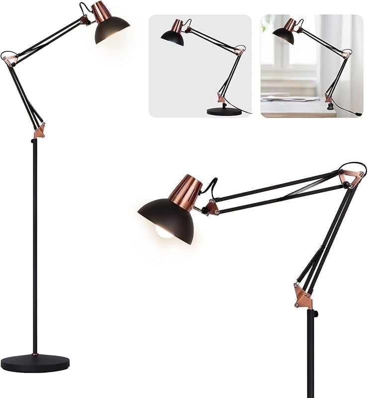 JCPYIUL 71” black metal floor lamp,standing tall pole with swing arm ...