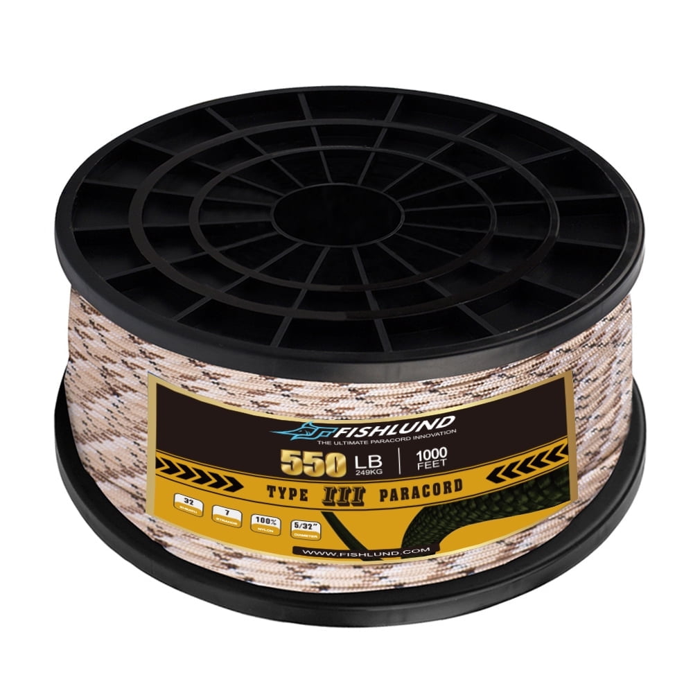 FISHLUND Paracord 550 lb, 7 Strand Type III Paracord Rope 1000ft 4mm ...