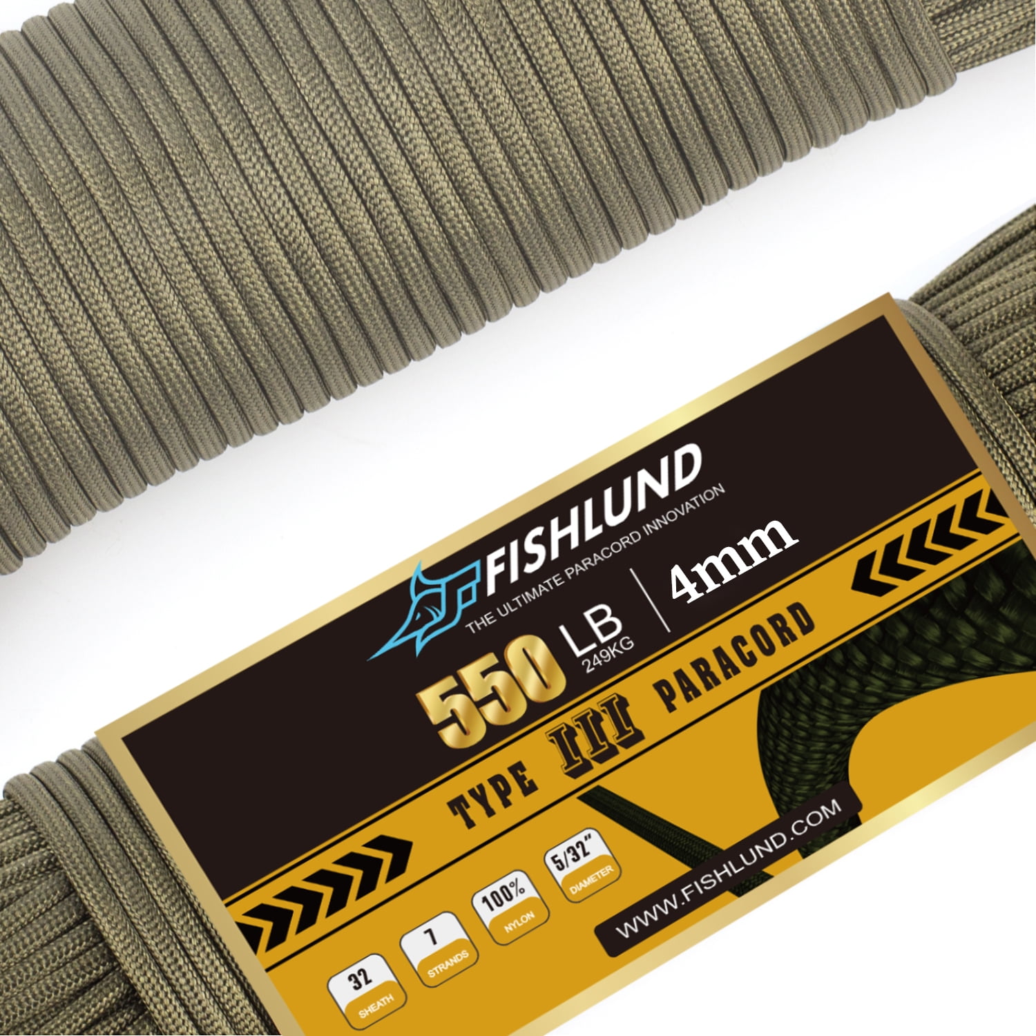 FISHLUND Paracord 550 lb, 7 Strand Type III Paracord Rope 50ft 4mm ...