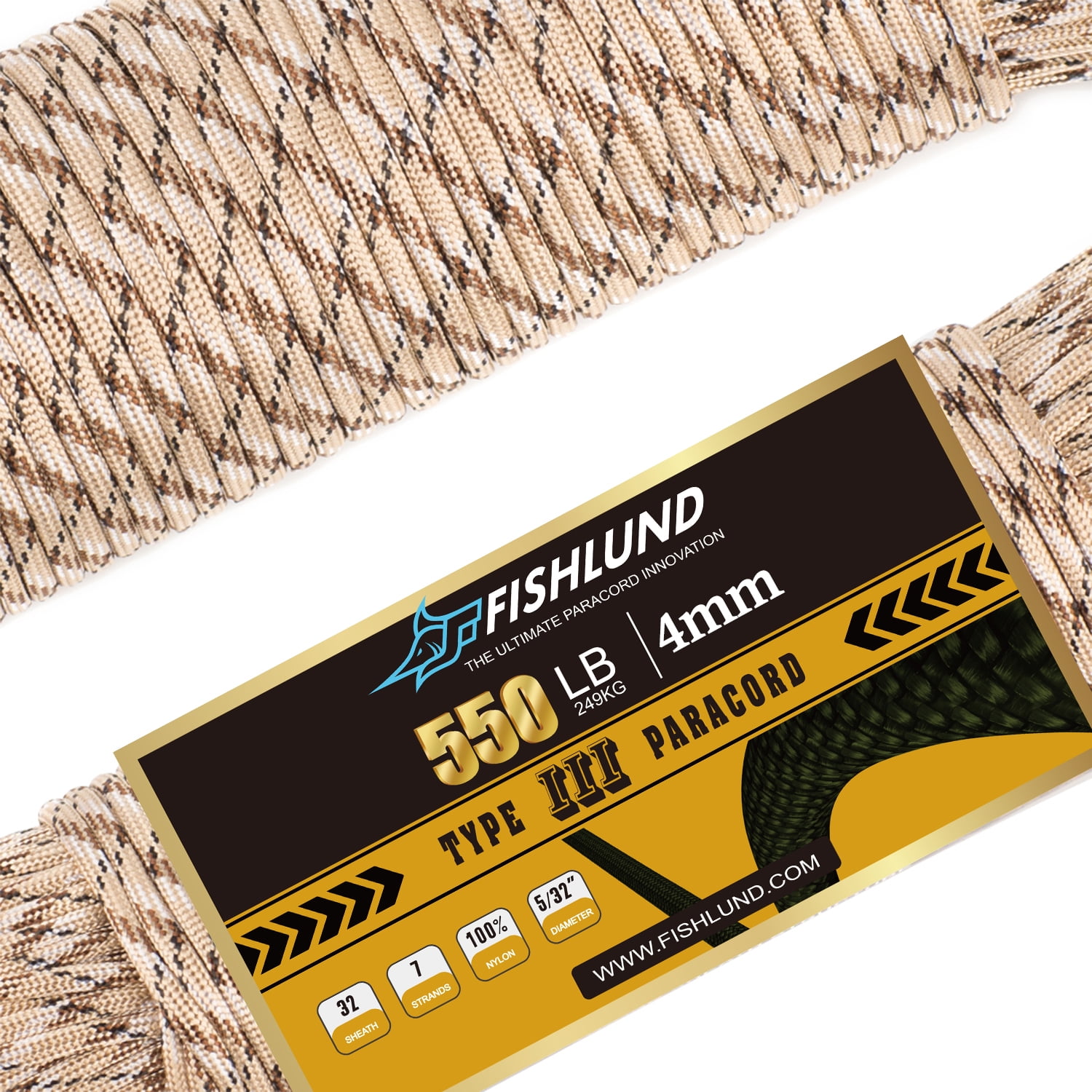 FISHLUND Paracord 550 lb, 7 Strand Type III Paracord Rope 50ft 4mm ...