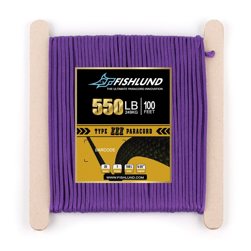 FISHLUND Paracord 550 lb, 7 Strand Type III Paracord Rope 100ft, High ...