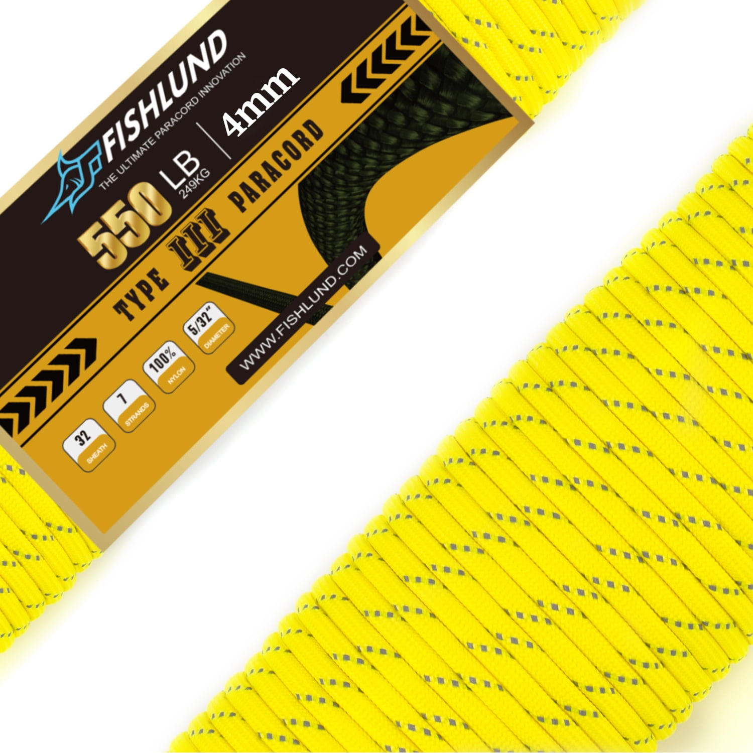 FISHLUND Reflective Paracord 550 lb, 7 Strand Type III Paracord Rope ...