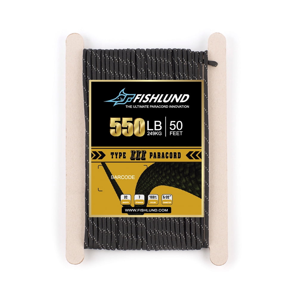 FISHLUND Reflective Paracord 550 lb, 7 Strand Type III Paracord Rope ...