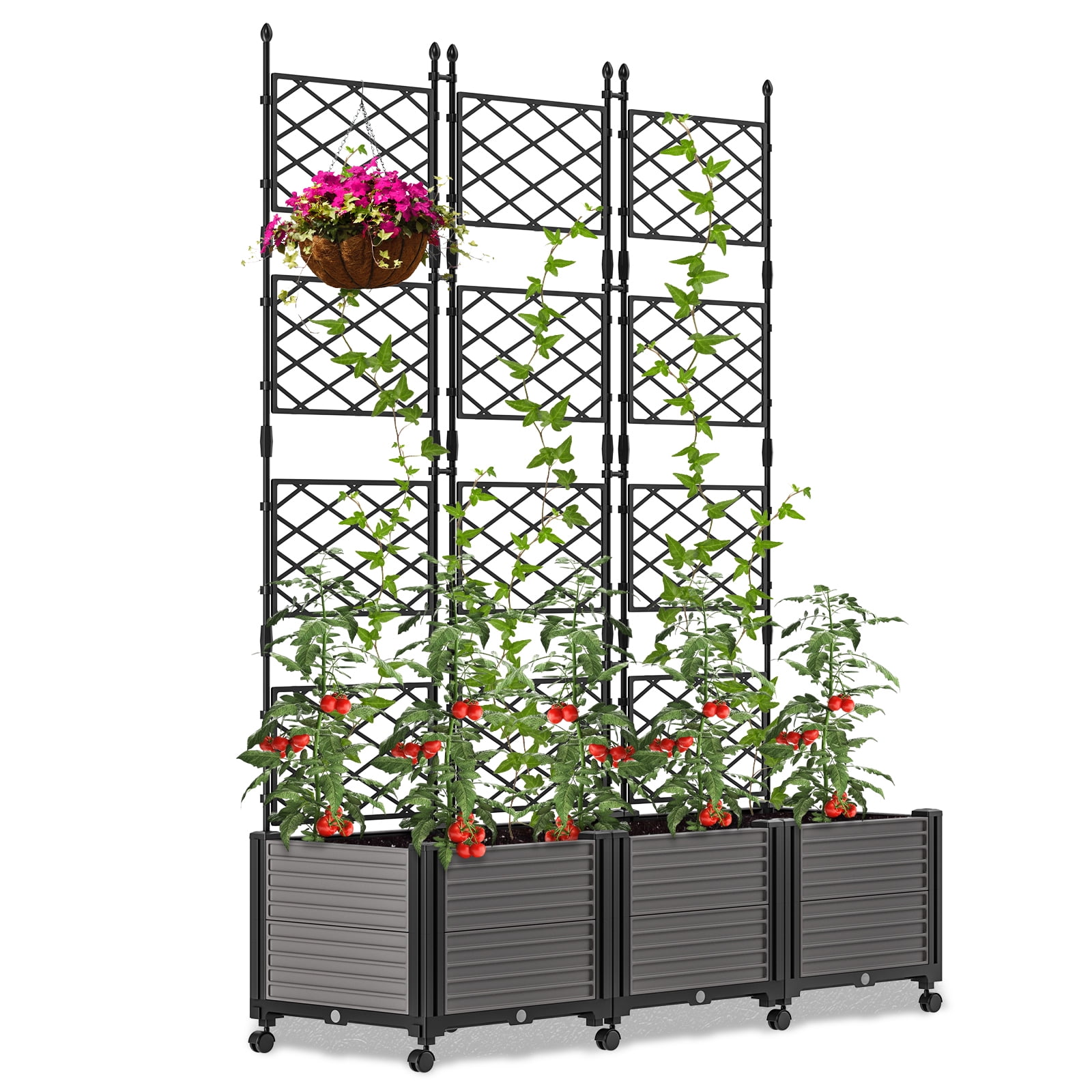 FISICOG 63"H Planter Box with Trellis & Wheels,72.8"H Garden Bed for ...