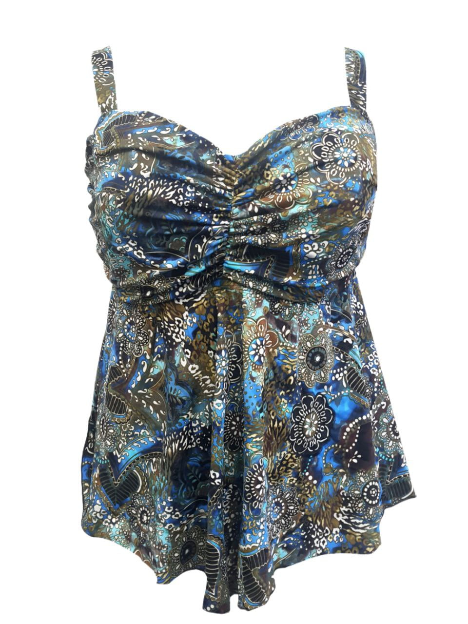 FIT 4 UR Women's Padded A-Line Swim Tankini V-Neck Top, Blue, 24 ...
