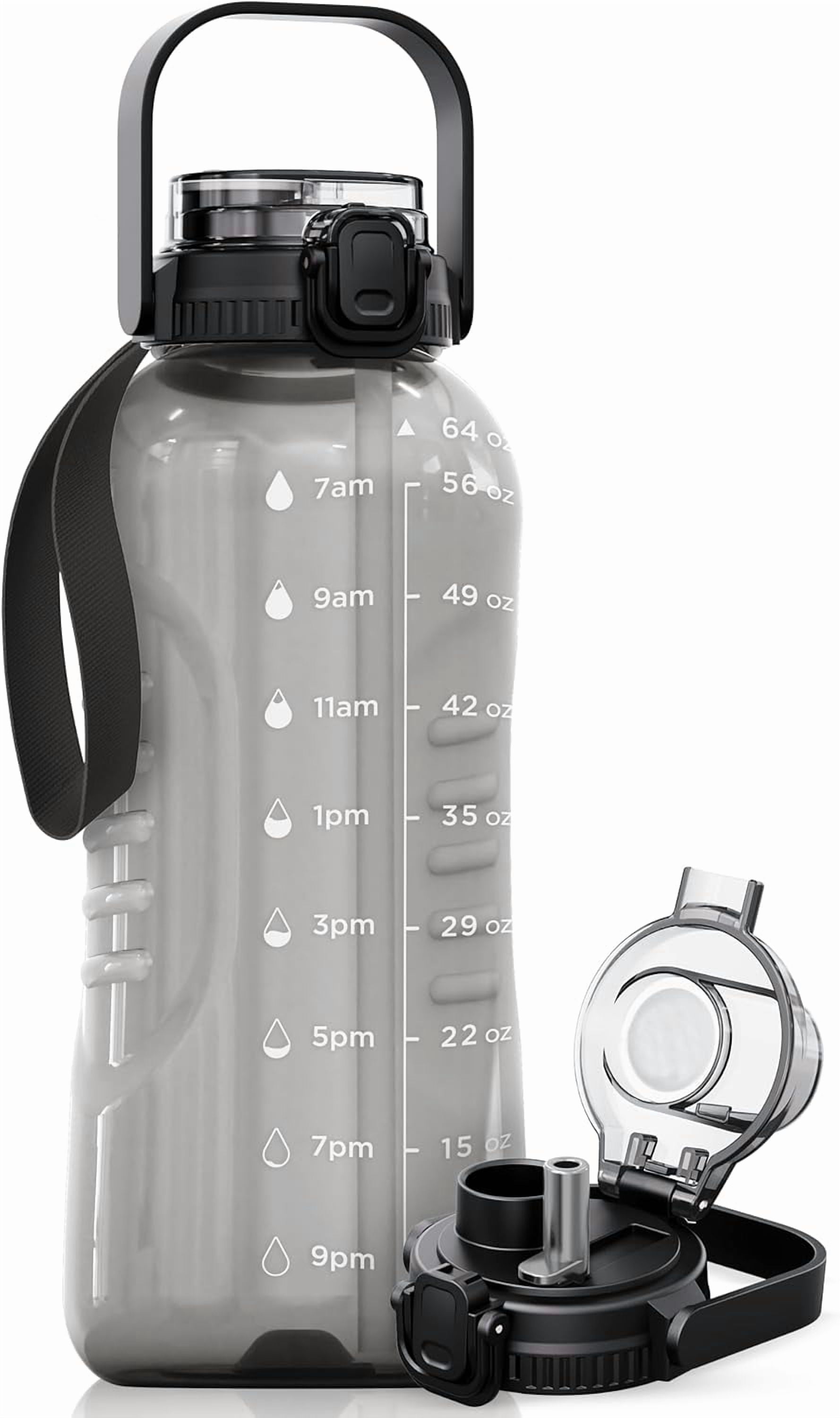 FIT 64 oz Water with Time Marker - 2in1 Straw & Chug Lid - BPA Free Big ...