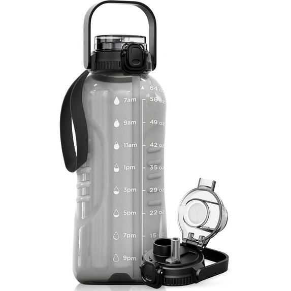 FIT 64 oz Water with Time Marker - 2in1 Straw & Chug Lid - BPA Free Big ...
