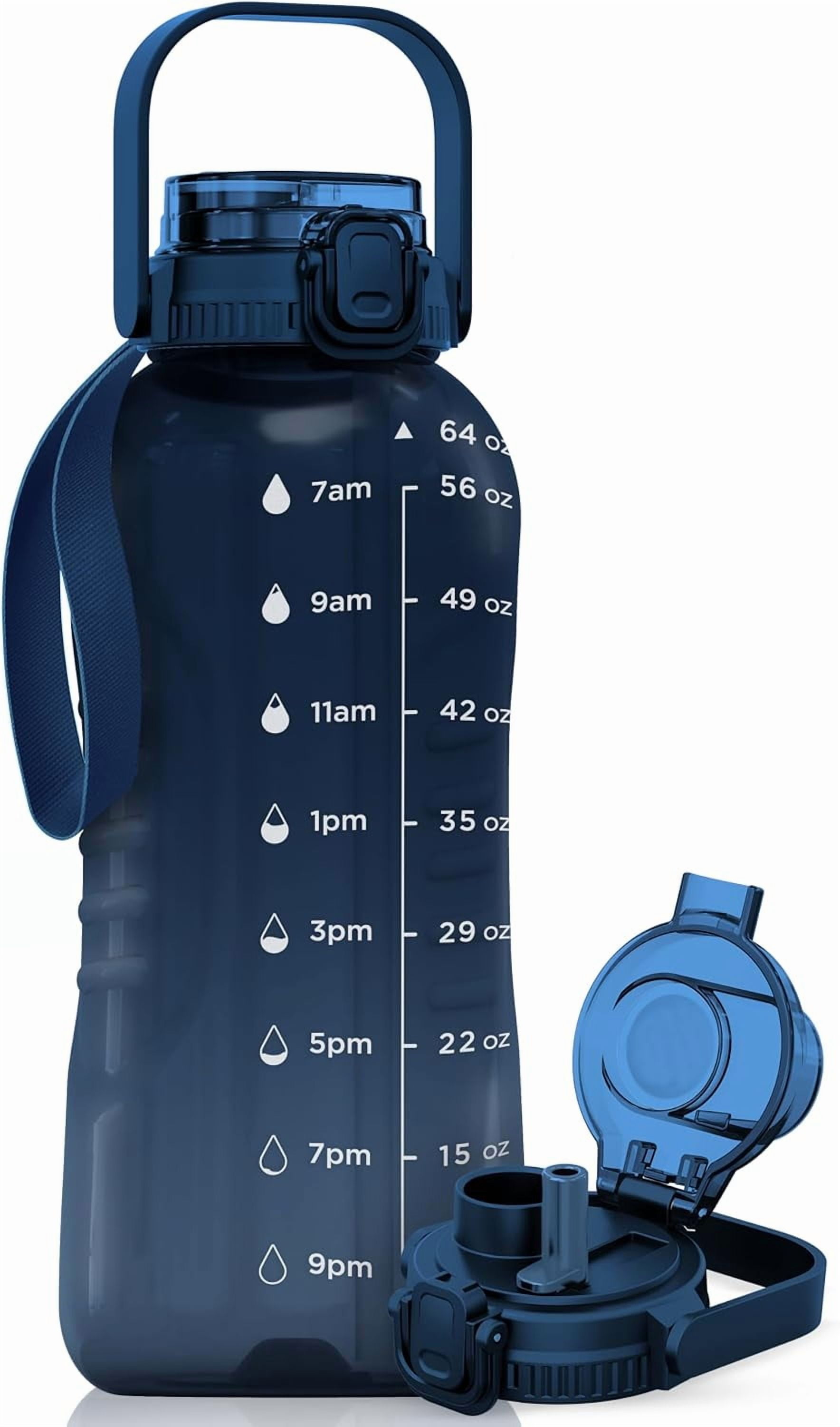 FIT 64 oz Water with Time Marker - 2in1 Straw & Chug Lid - BPA Free Big ...